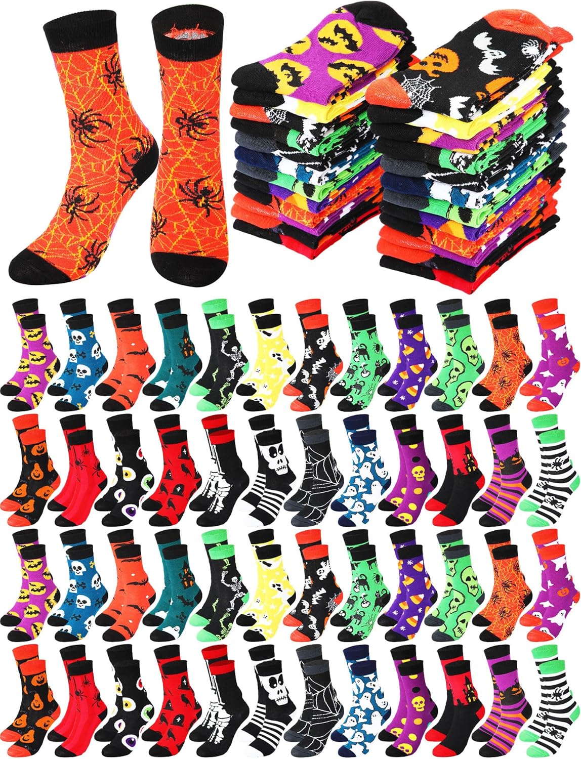 Amazon.com: Ramede 48 Pairs Halloween Socks Bulk for Women Men Fuzzy ...