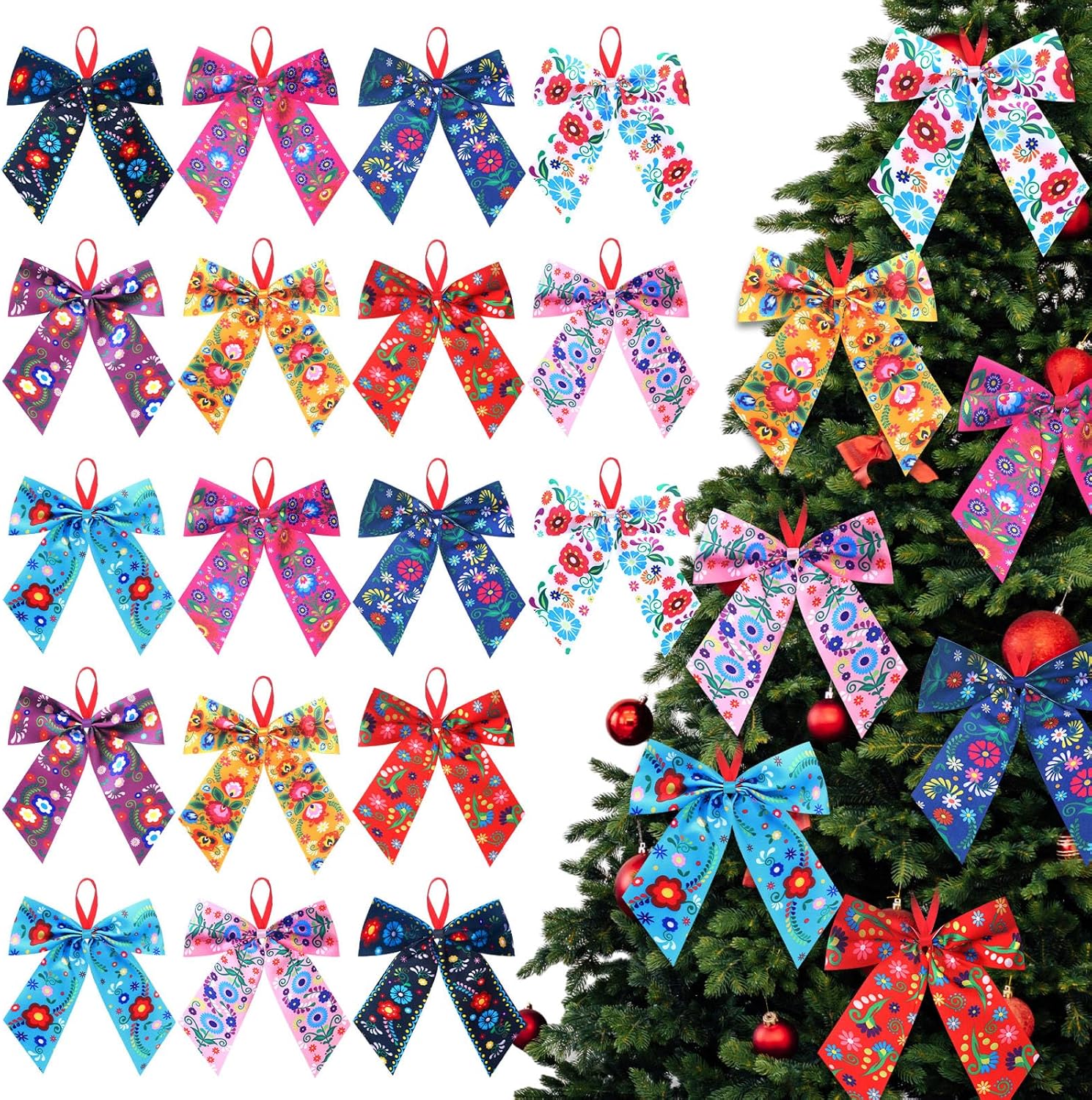 Amazon.com: Suncalla 18 Pcs Christmas Mexican Bow Tree Ornaments 6.5 ...