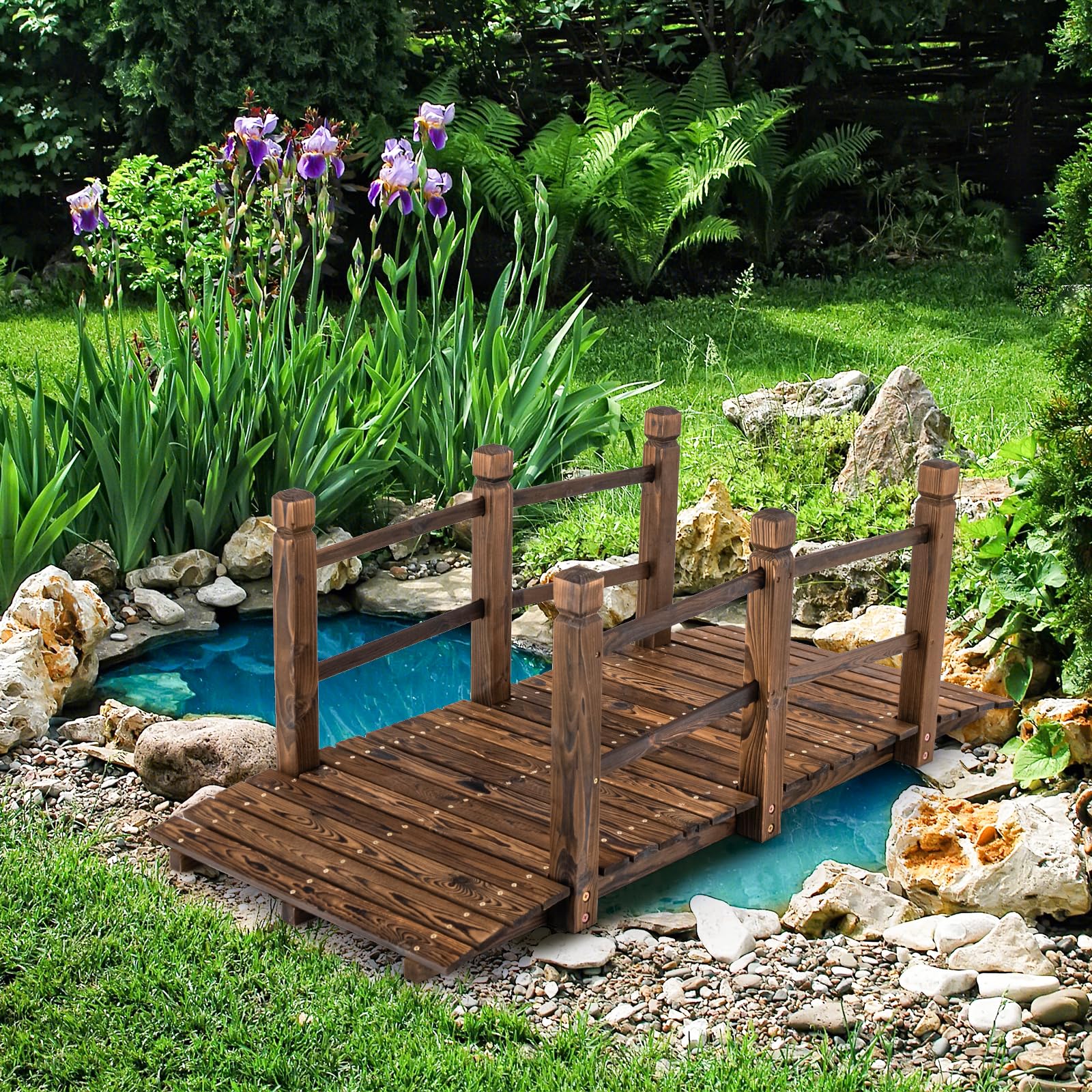 Fir Wood Outdoor Footbridge Tangkula 5ft Wooden Garden Bridge - Natural ...