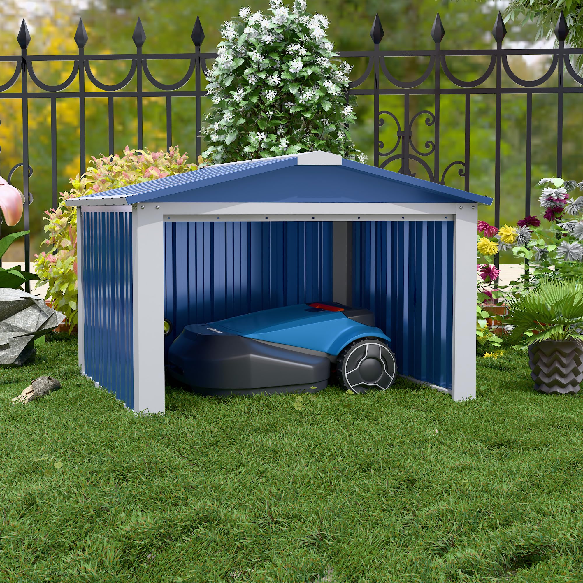 SUPEER Robot Lawnmower Garage Metal Outdoor Storage Shed 3 FT x 3 FT, Steel Utility Tool Shed ...