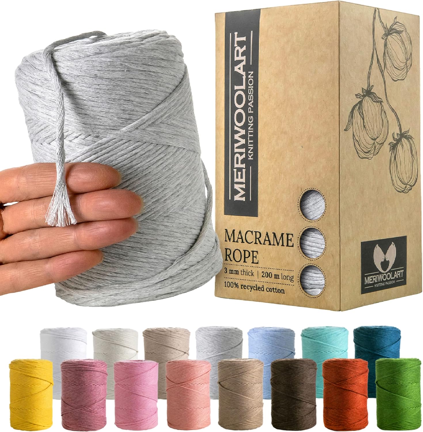 MeriWoolArt Macrame Cord 3mm - Macrame Rope 200m - Super Soft, Single ...