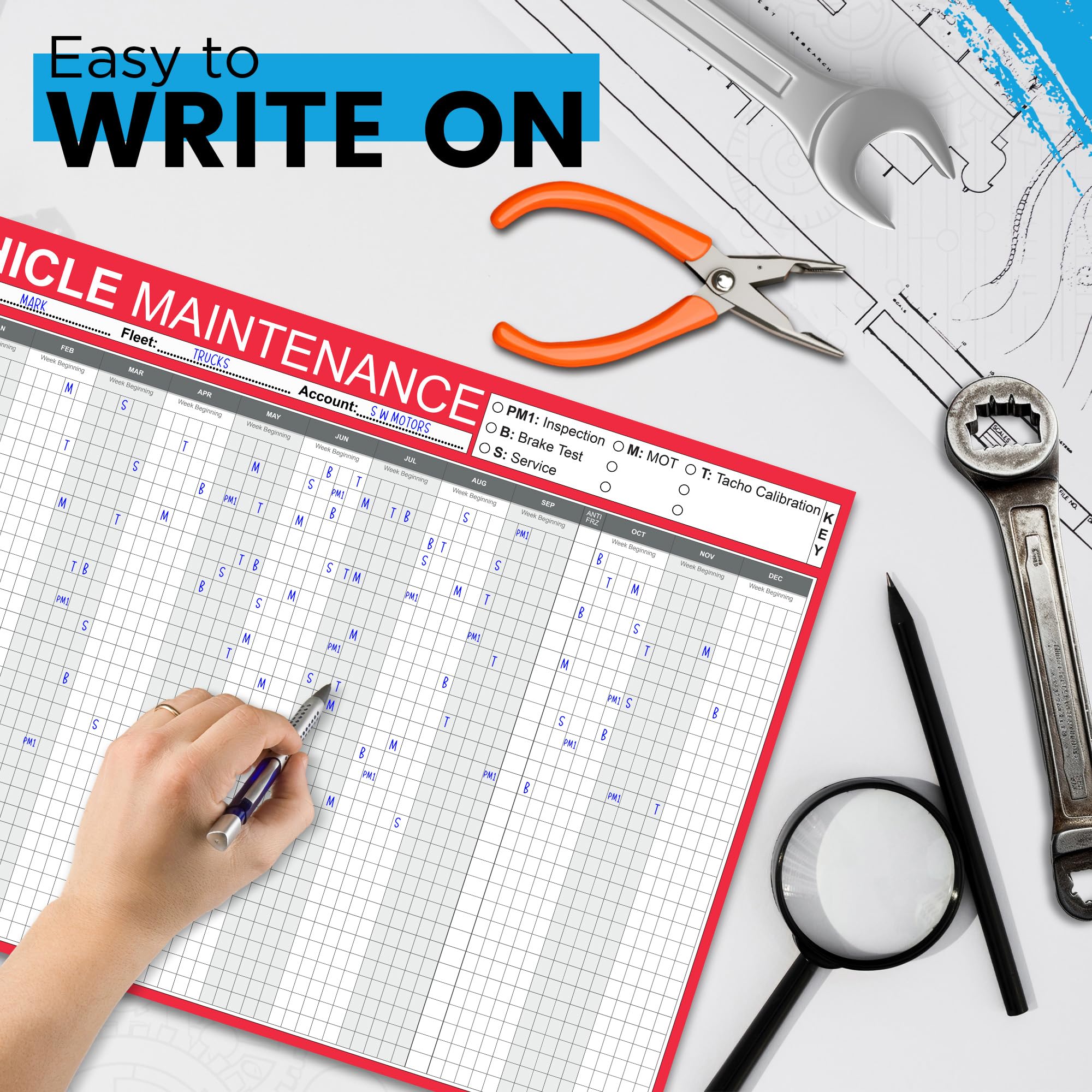 Wall Planner 2026 Uk A1 Vehicle Maintenance & Record Wall Chart Planner ...