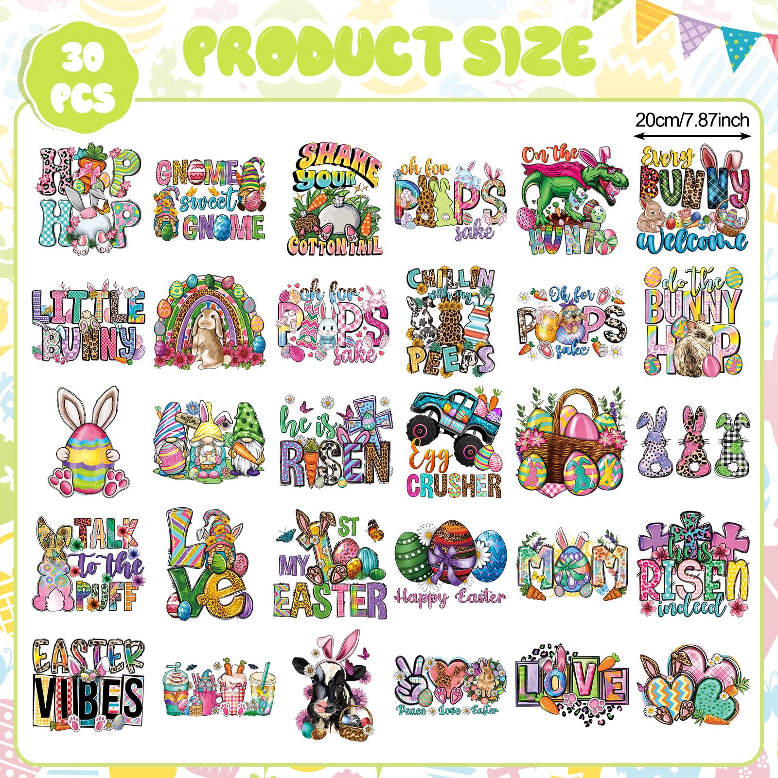 Snapklik.com : 30 Pcs Easter Iron On Transfers Bunny Egg Heat Transfer ...