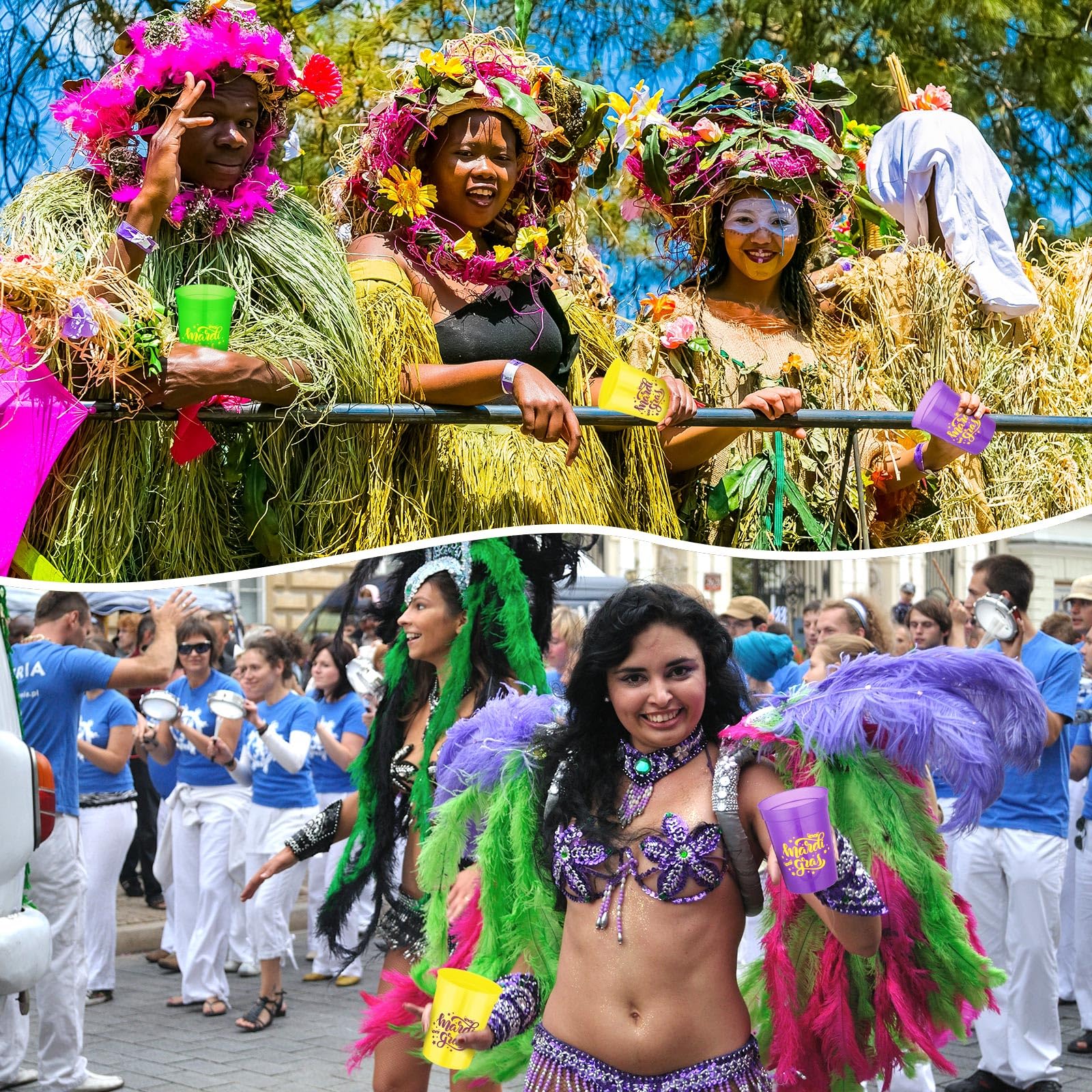 Snapklik.com : 120 Pcs Mardi Gras Plastic Cups Bulk, 8 Oz Reusable Drinking Cups, Mask Pattern ...