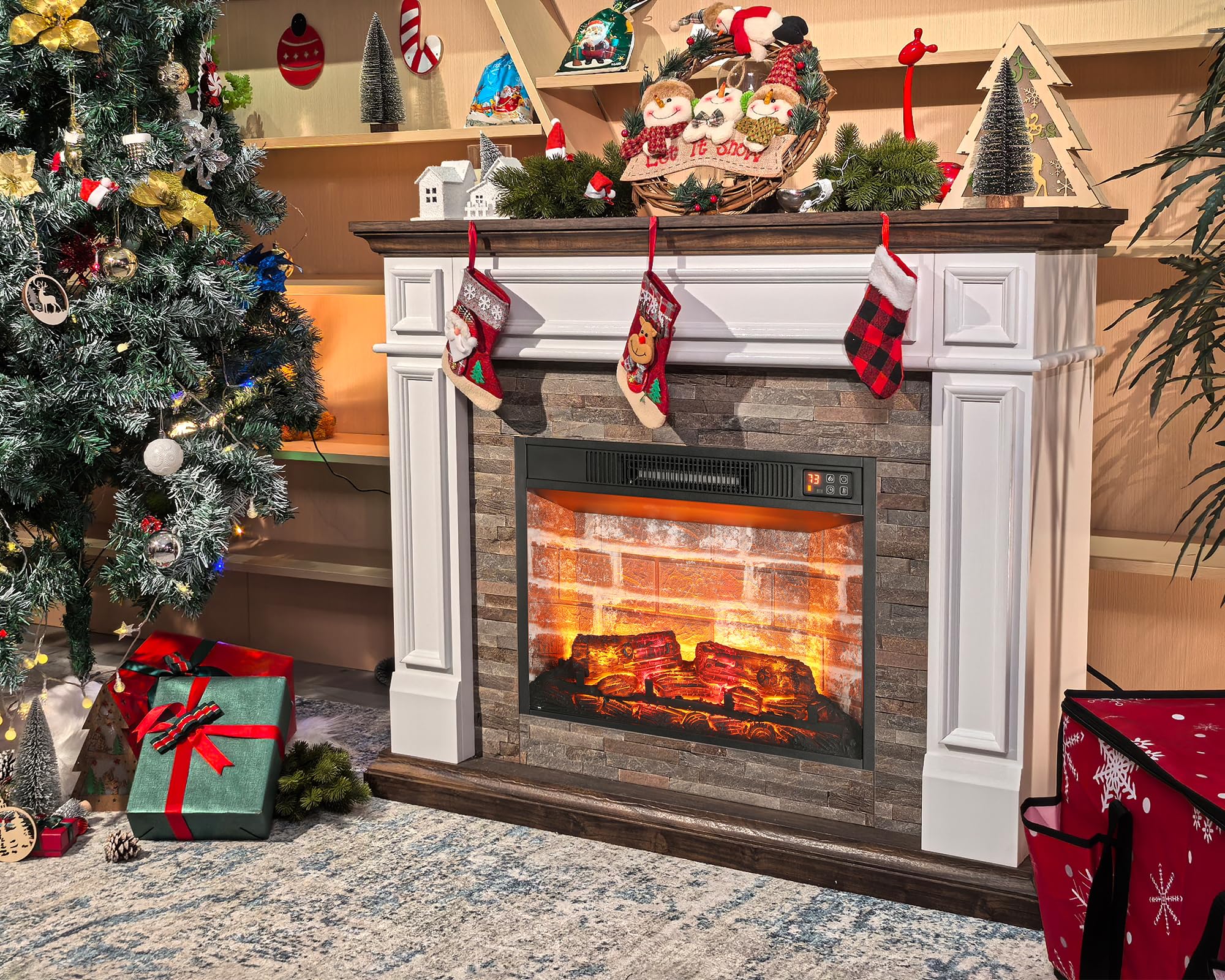 Amazon.com: LGHM 44" Electric Fireplace with Mantel, Freestanding Wood ...
