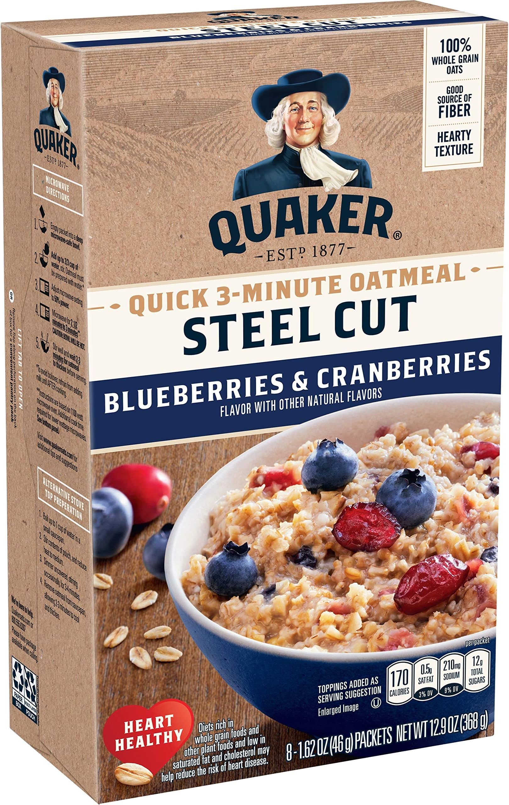 Amazon.com: Quaker Steel Cut Oats, Quick 3-minute Oatmeal, Cranberries ...