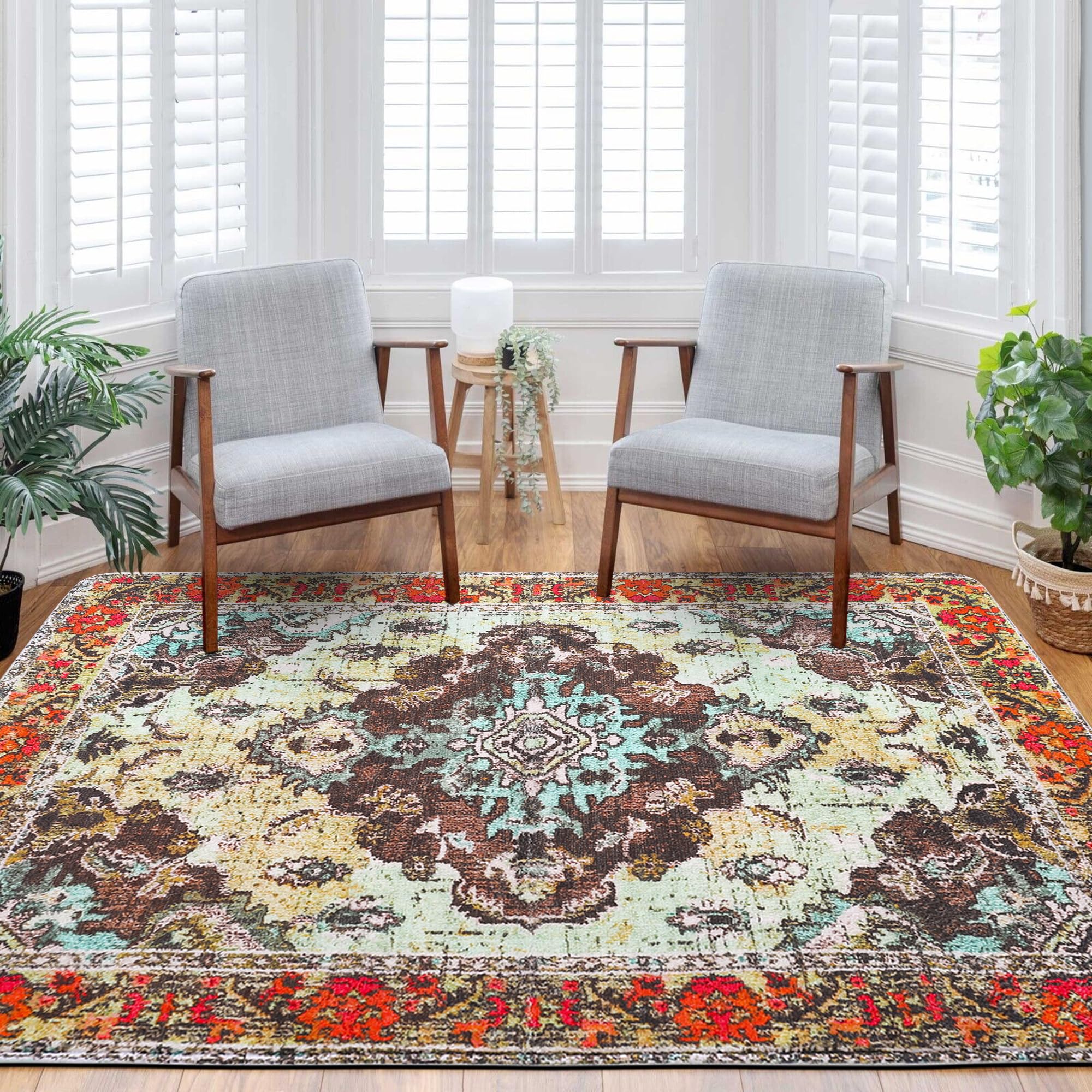 Area Rug Red and Green 5'x7' Indoor Accent Rugs, Non-Slip Printed ...