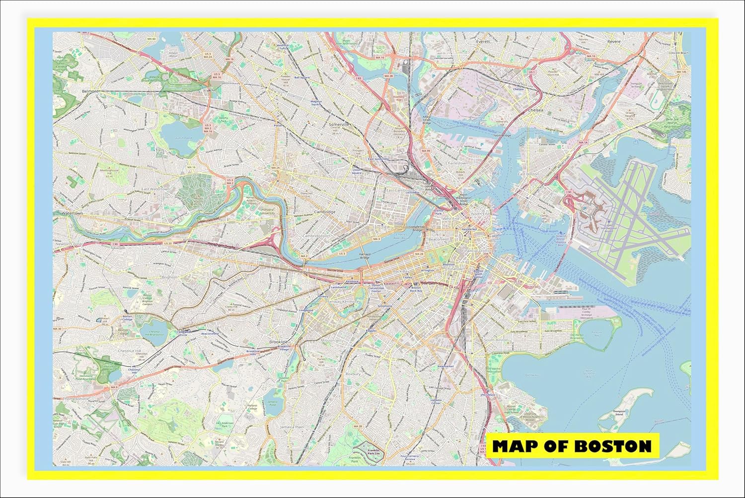 Amazon.com: 18x24 - Map of Boston with Neighborhoods, Streets, Roads ...