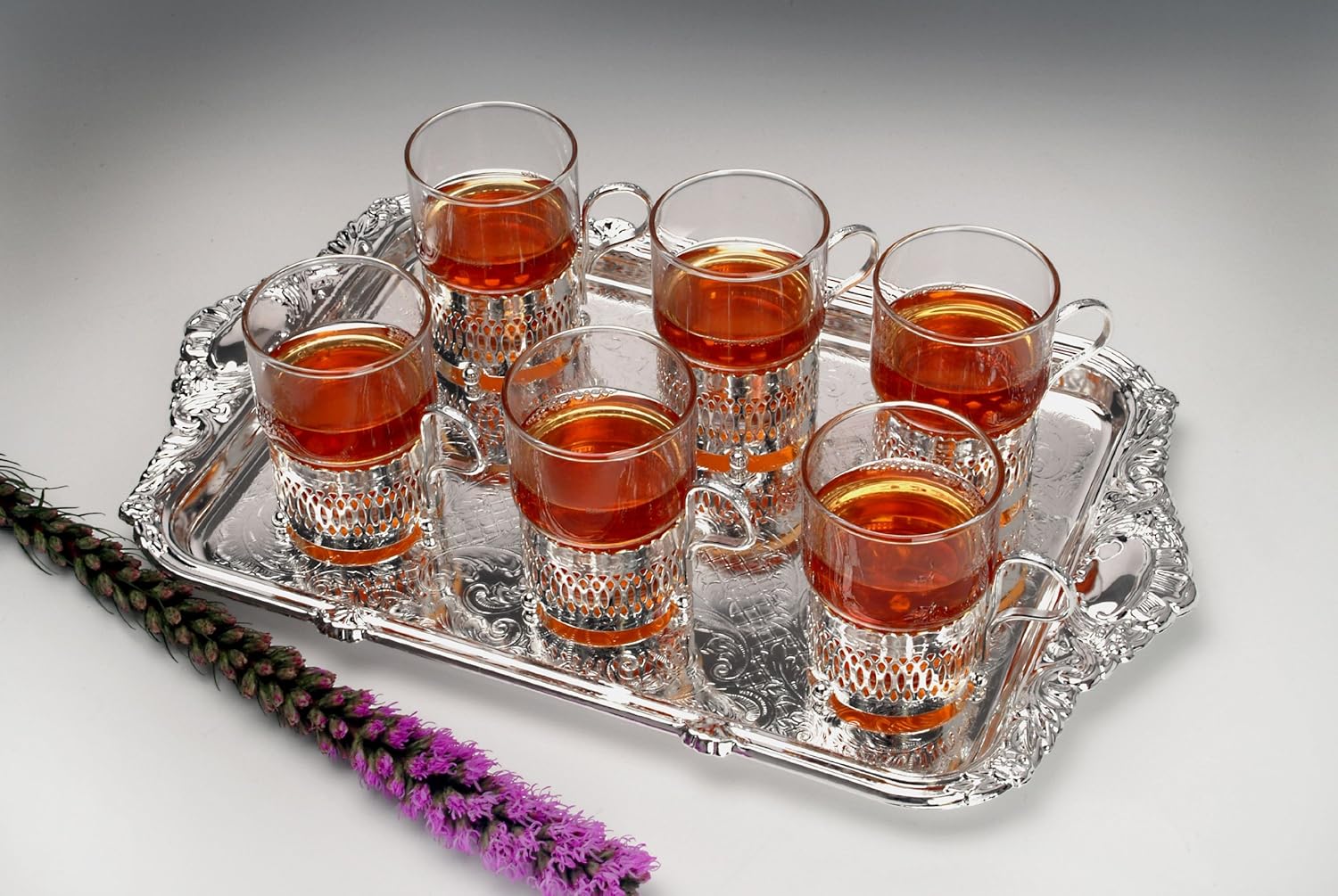 Amazon.com: Tea Glass set Silver Plated Tray and 6 glasses with holders ...