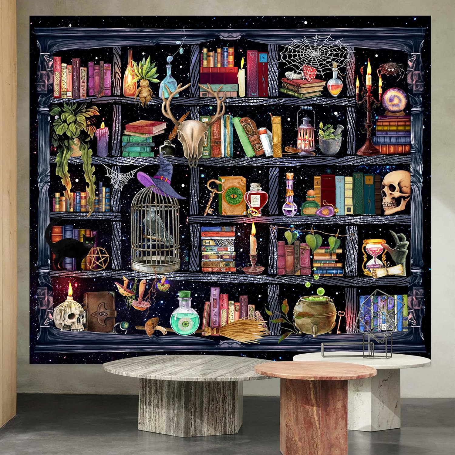 Amazon.com: Riyidecor Bookshelf Tapestry Magical Gothic Bull Skull ...