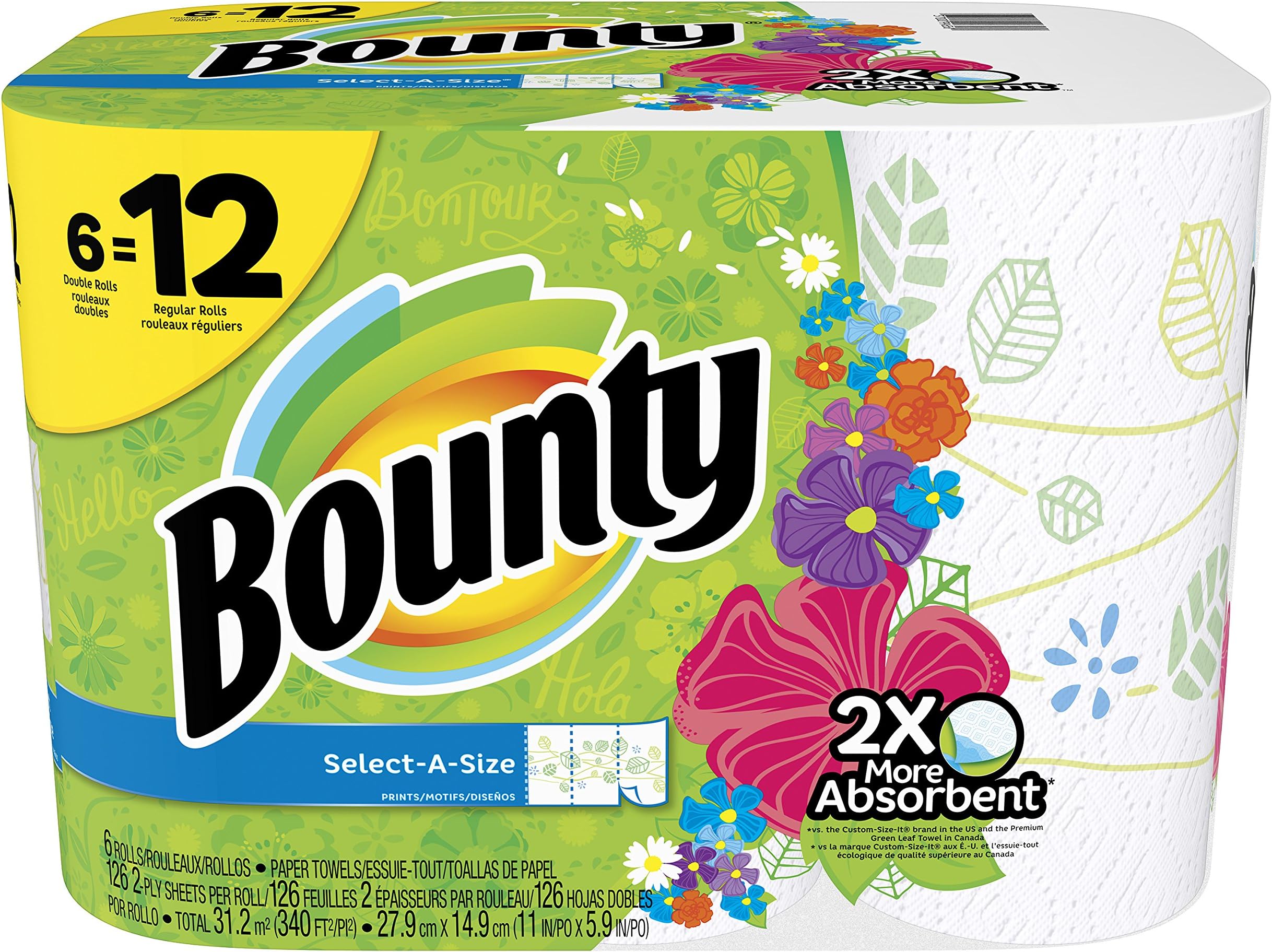 Amazon.com: Bounty Select-A-Size Paper Towels Print, 6 ct : Health ...