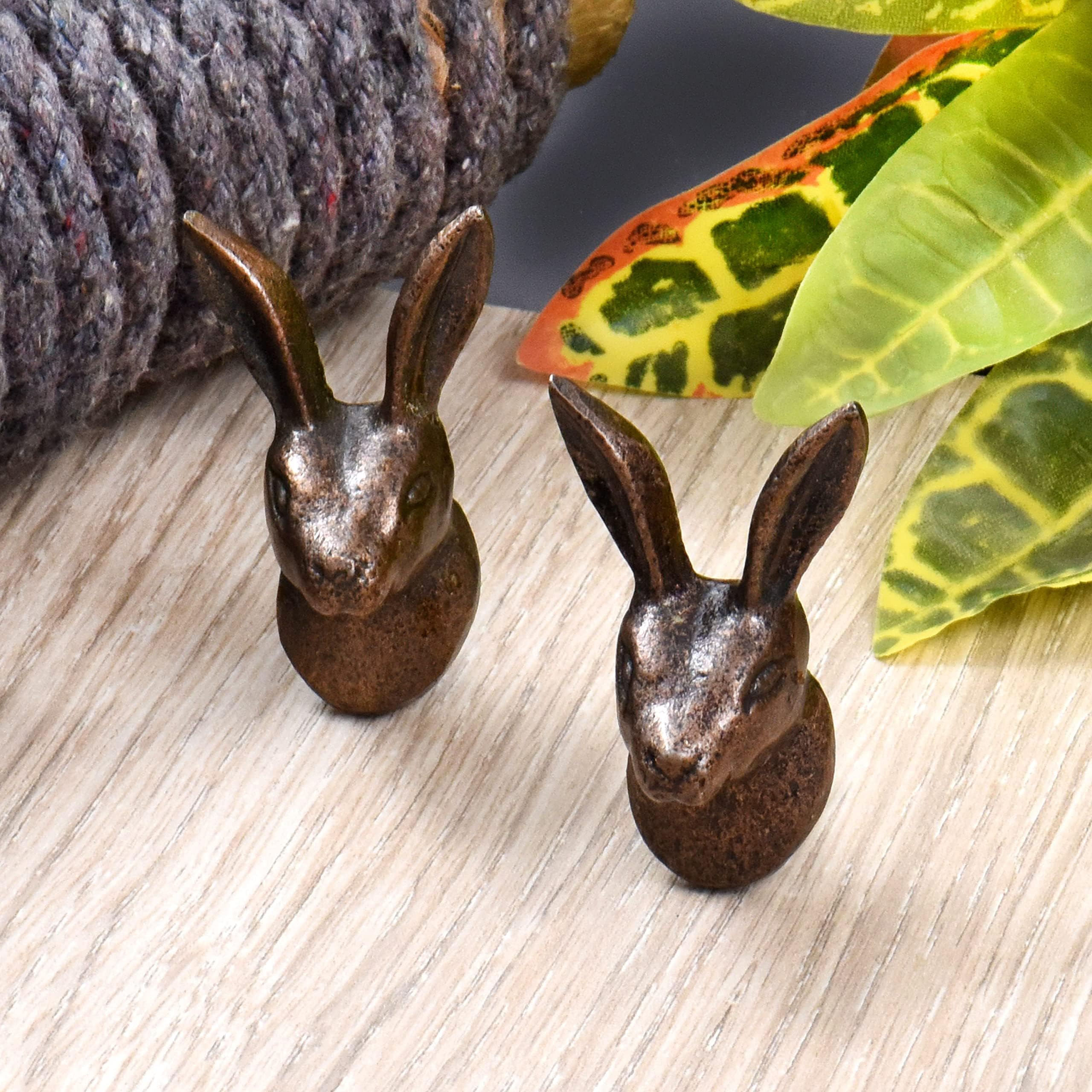 MarktSq Set of 4 Metal Rabbit Head Cabinet Knob in Antique Brass Finish ...