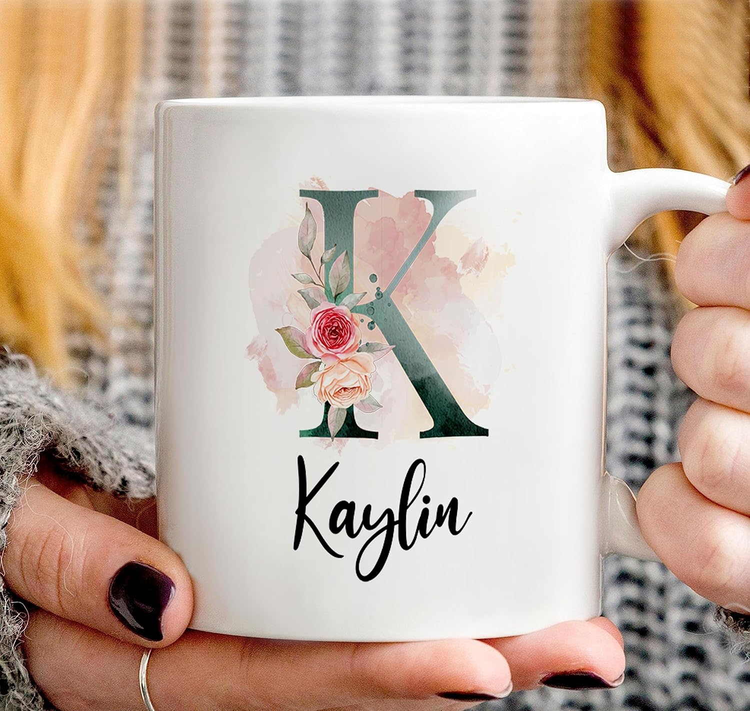 PREZZY Taza personalizada con letra K con inicial, monograma ...