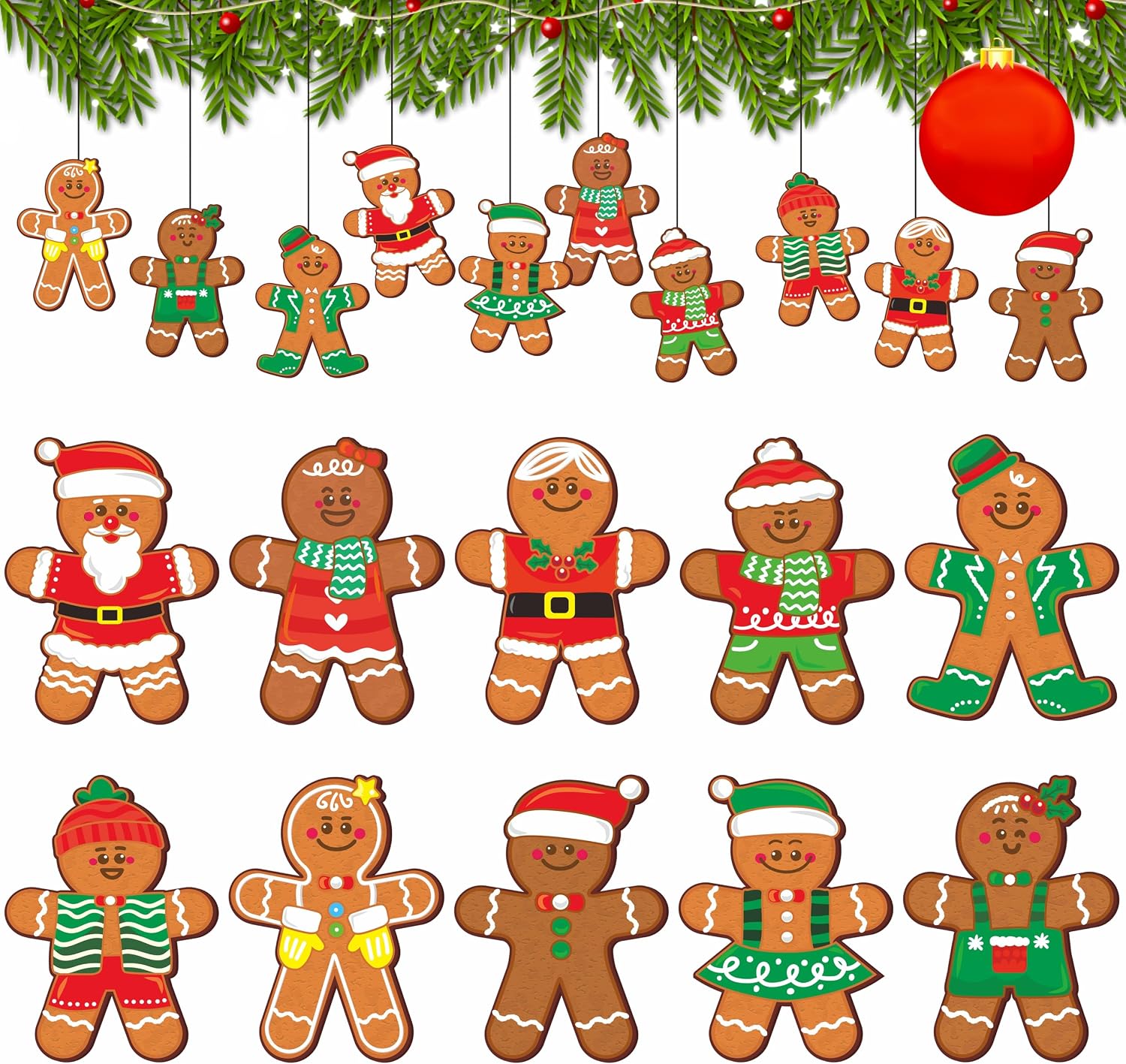 60 PCS Gingerbread Man Cutouts, Double Sided Printing Christmas ...