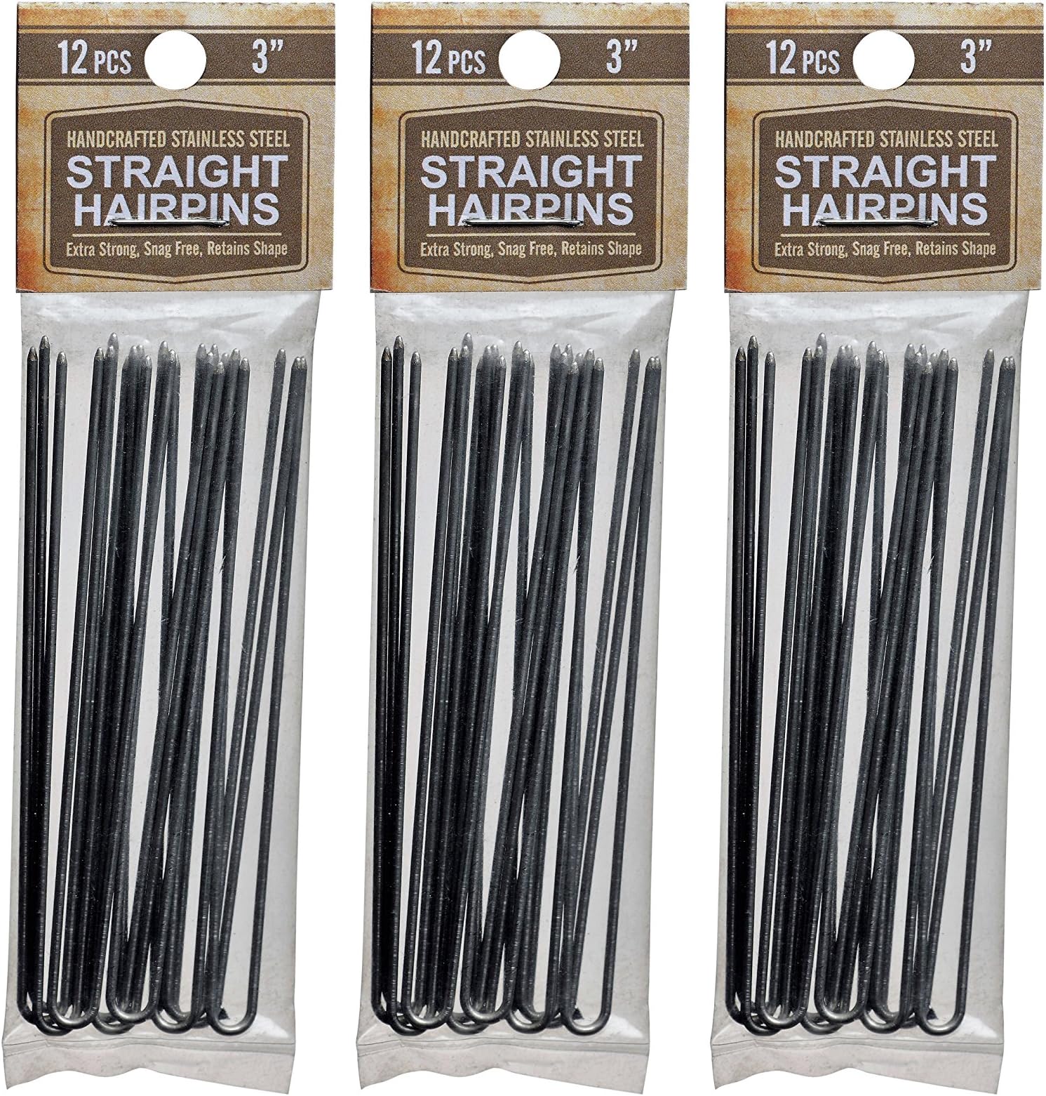 Amazon.com : Hair pins 3” Inch Straight 3 Packs (36 pins) Stainless ...