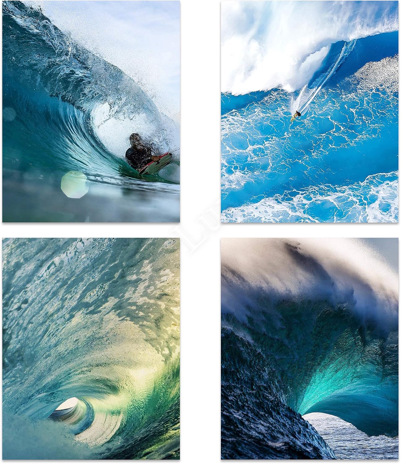 Amazon.com: Surfing Lovers Monster Wave Set- 4 Piece Art Image Set of 8 ...