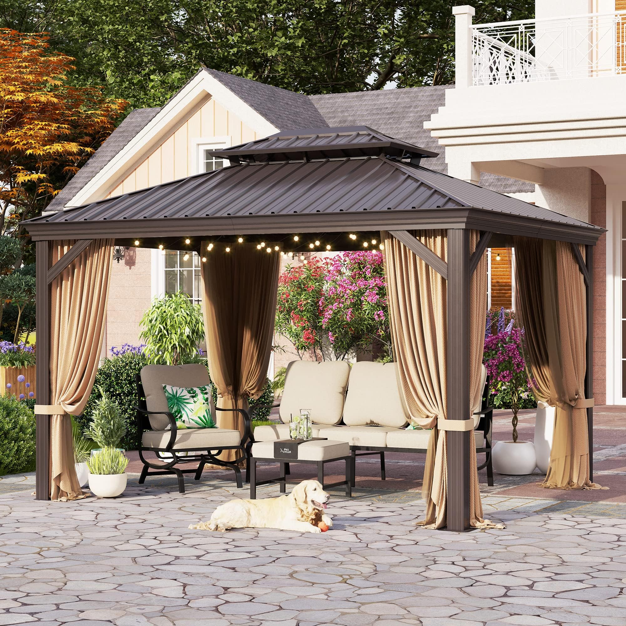 Amazon.com : PHI VILLA 10' x 12' Hardtop Gazebo on Clearance, Double ...