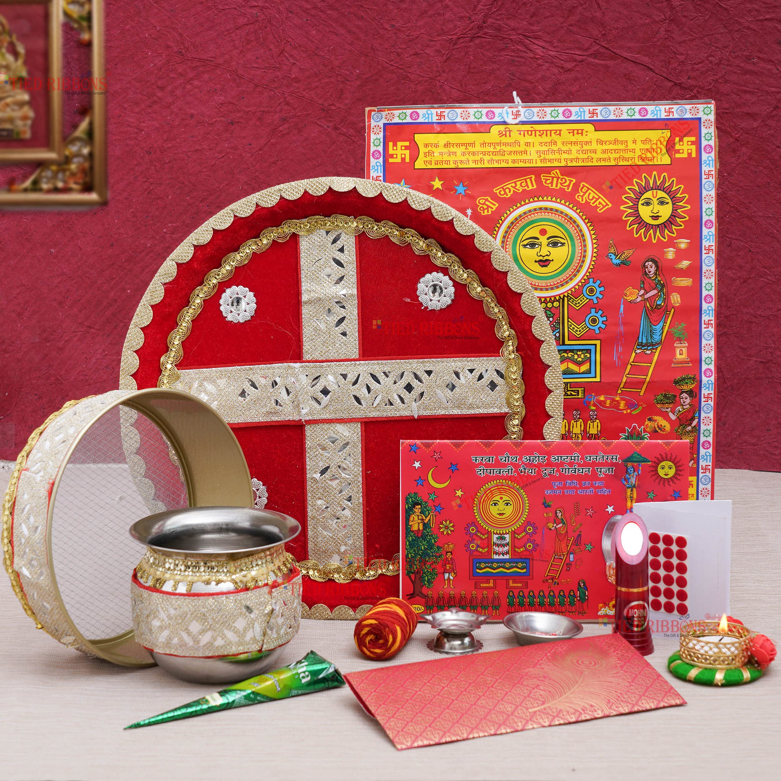 Buy TIED RIBBONS Karwa Chauth Pooja Thali Set for Karwachauth Puja ...
