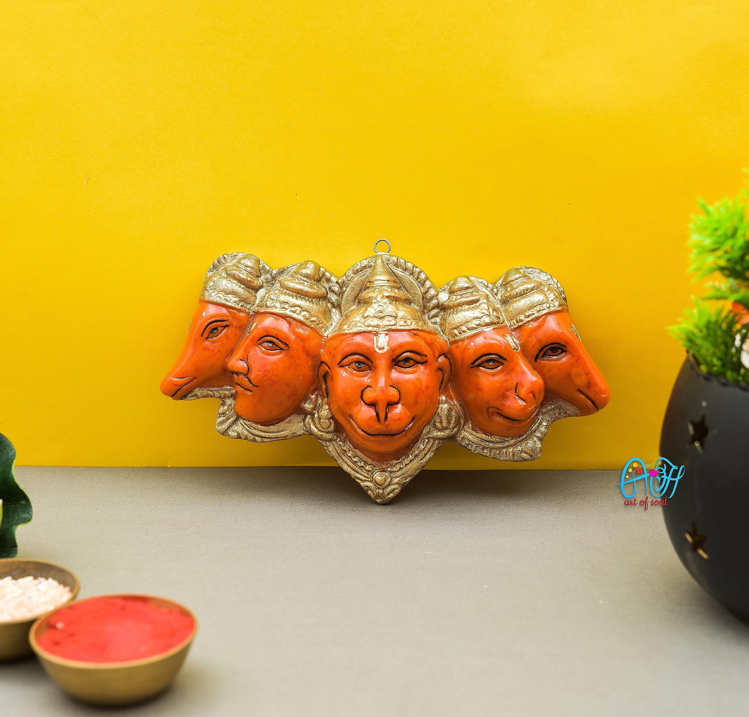 Buy Archna Handicraft Polyresin Panchmukhi Hanuman Murti/Statue Orange ...