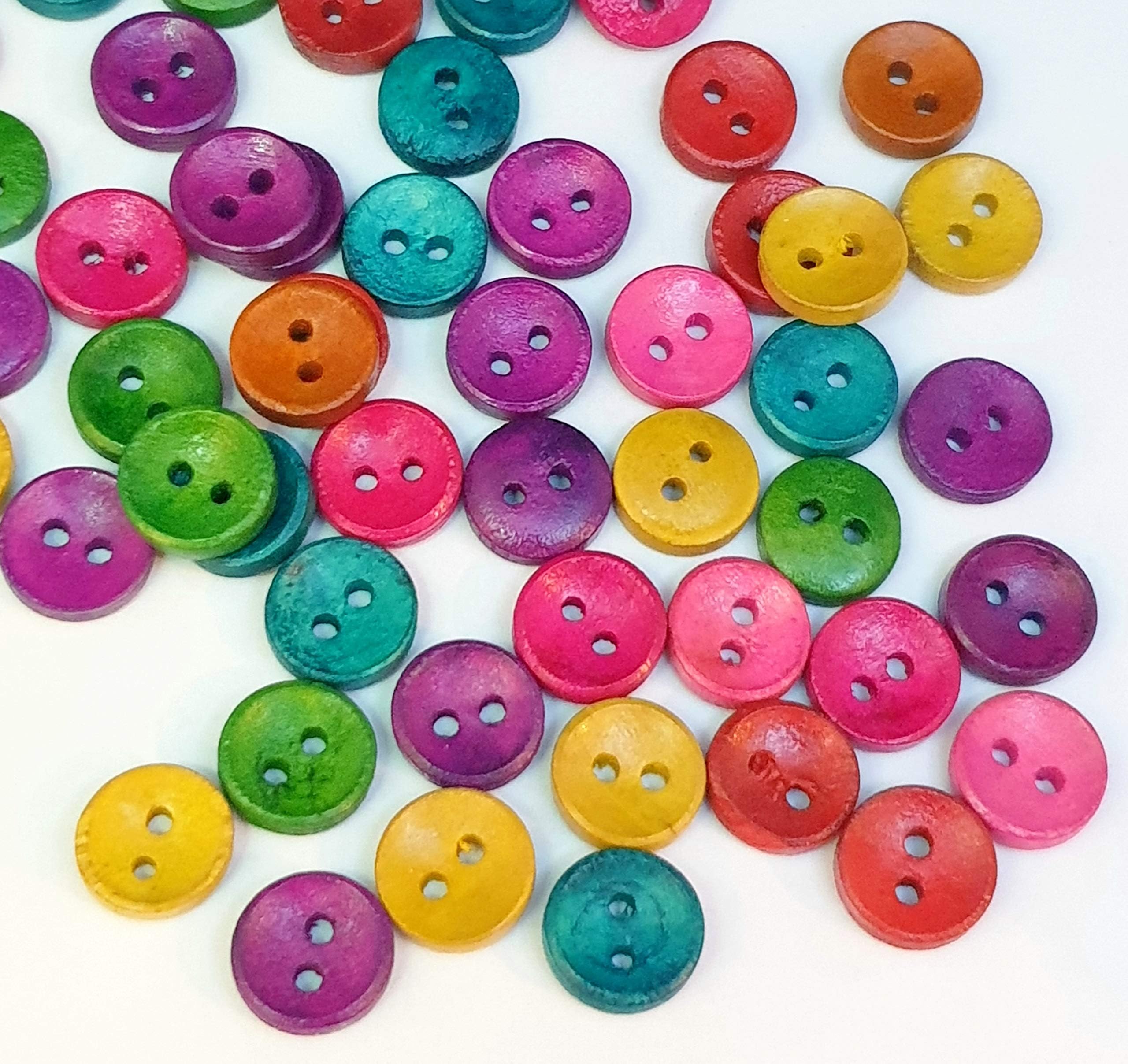 (Pack of 100) Mixed Colour 9mm Buttons - 2 Hole Small Round Plastic ...