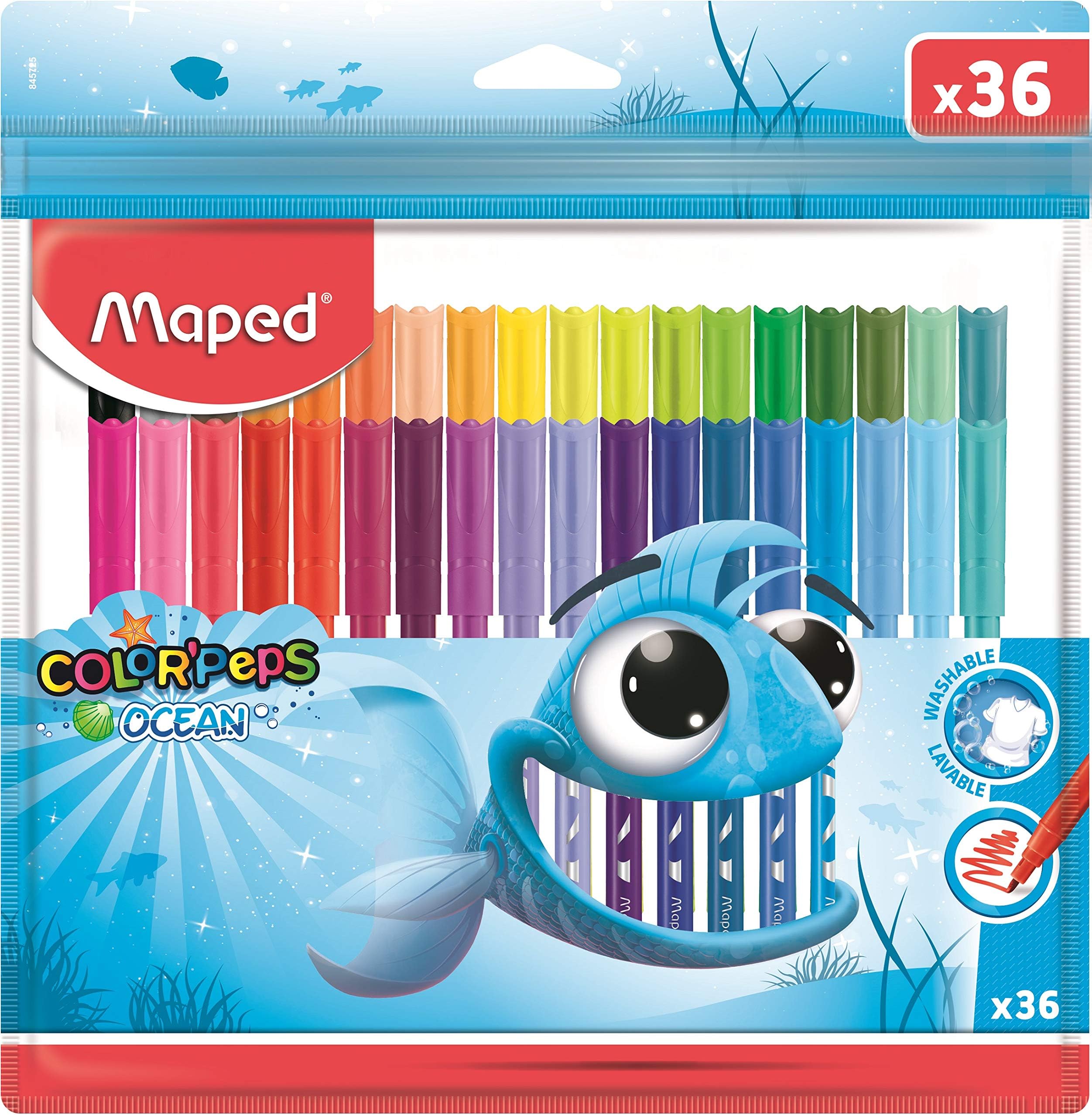 Maped Ocean Color Peps Filzstifte, 36 Filzstifte, waschbare Tinte ...