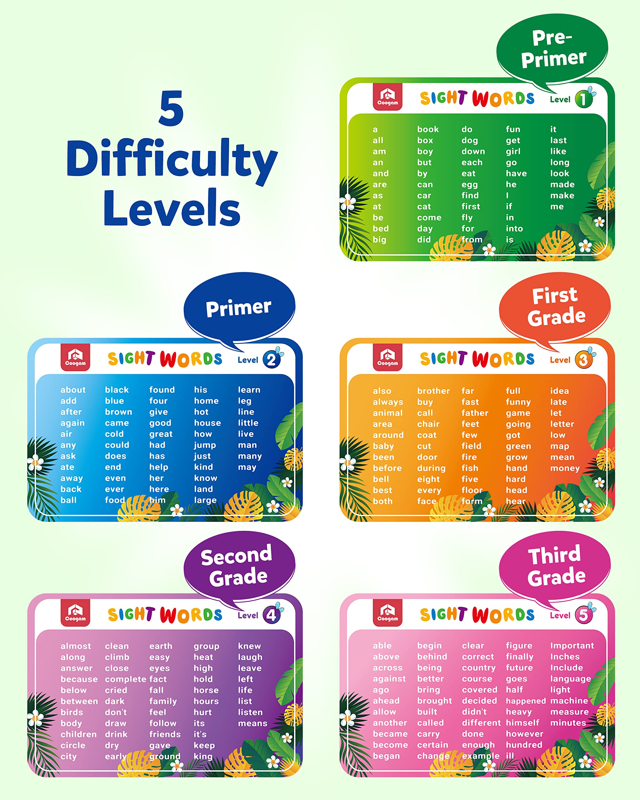 Buy Coogam Sight Words Swat Game with 400 Fry Site Words and 4 Fly ...