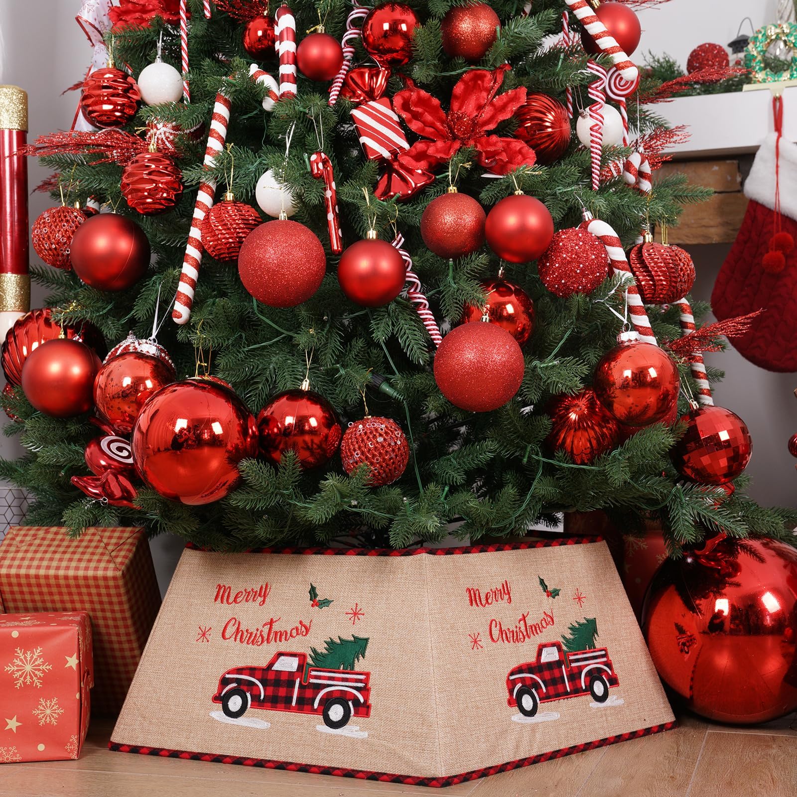 Amazon.com: Outus Farmhouse Burlap Christmas Tree Collar Rustic ...