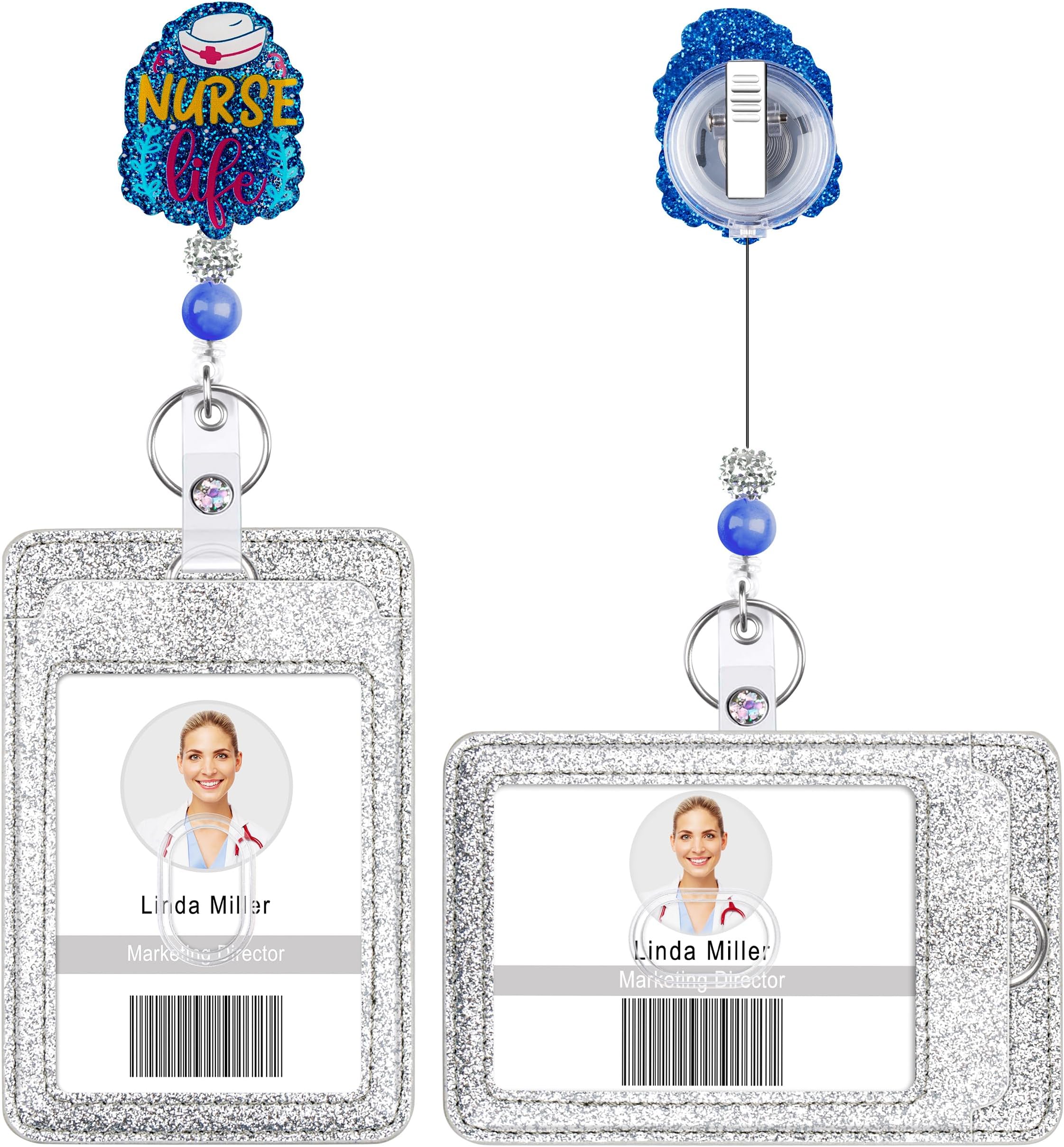 Amazon.com : 8pcs Nurse Badge Reel Bling Glitter Nurse Badge Reels ...