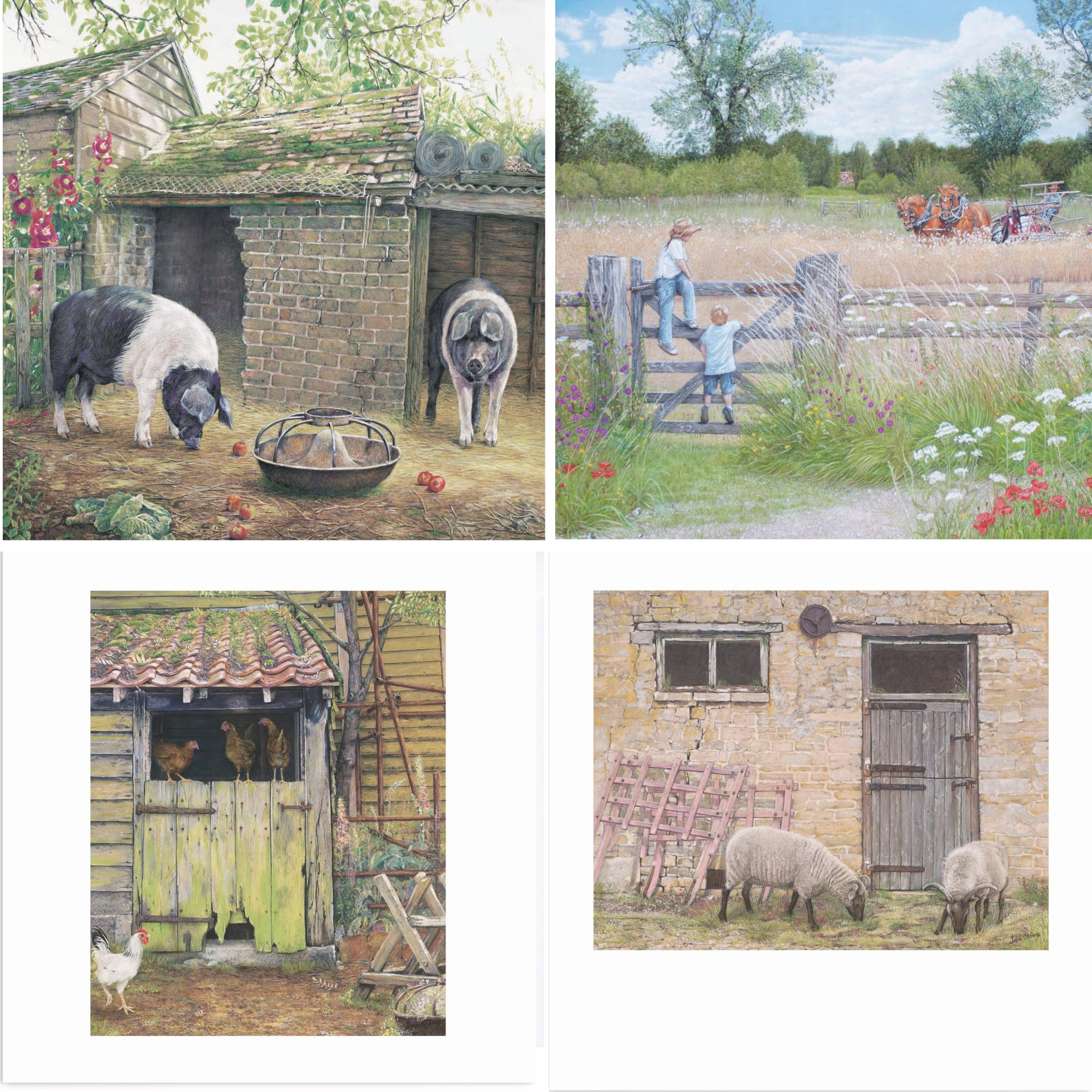 Rural Greeting Cards with Farm Animals, Set of 8 different Card Designs ...