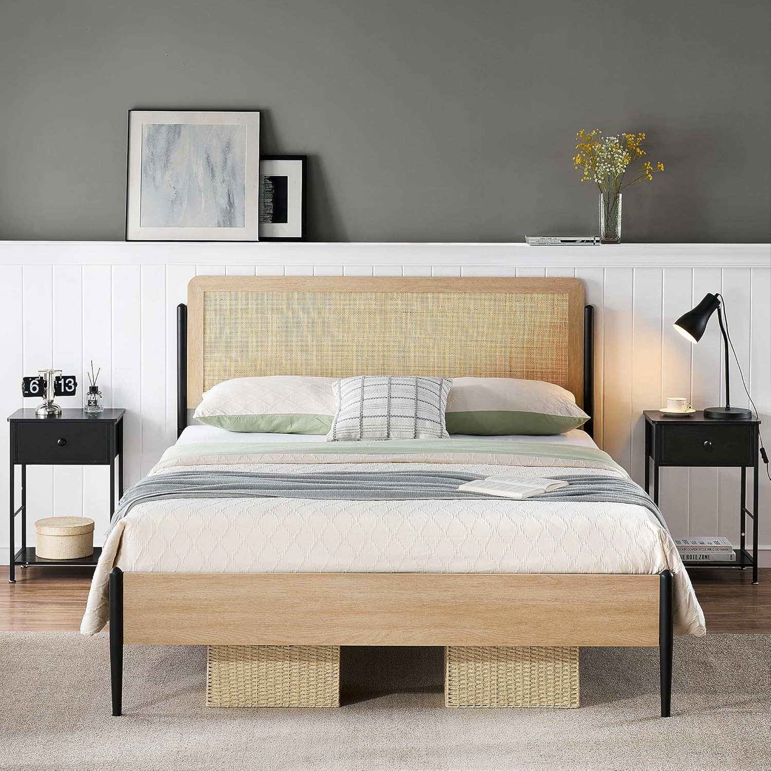Amazon.com: dainslef Boho Style Full Metal Bed Frame, with Natural ...