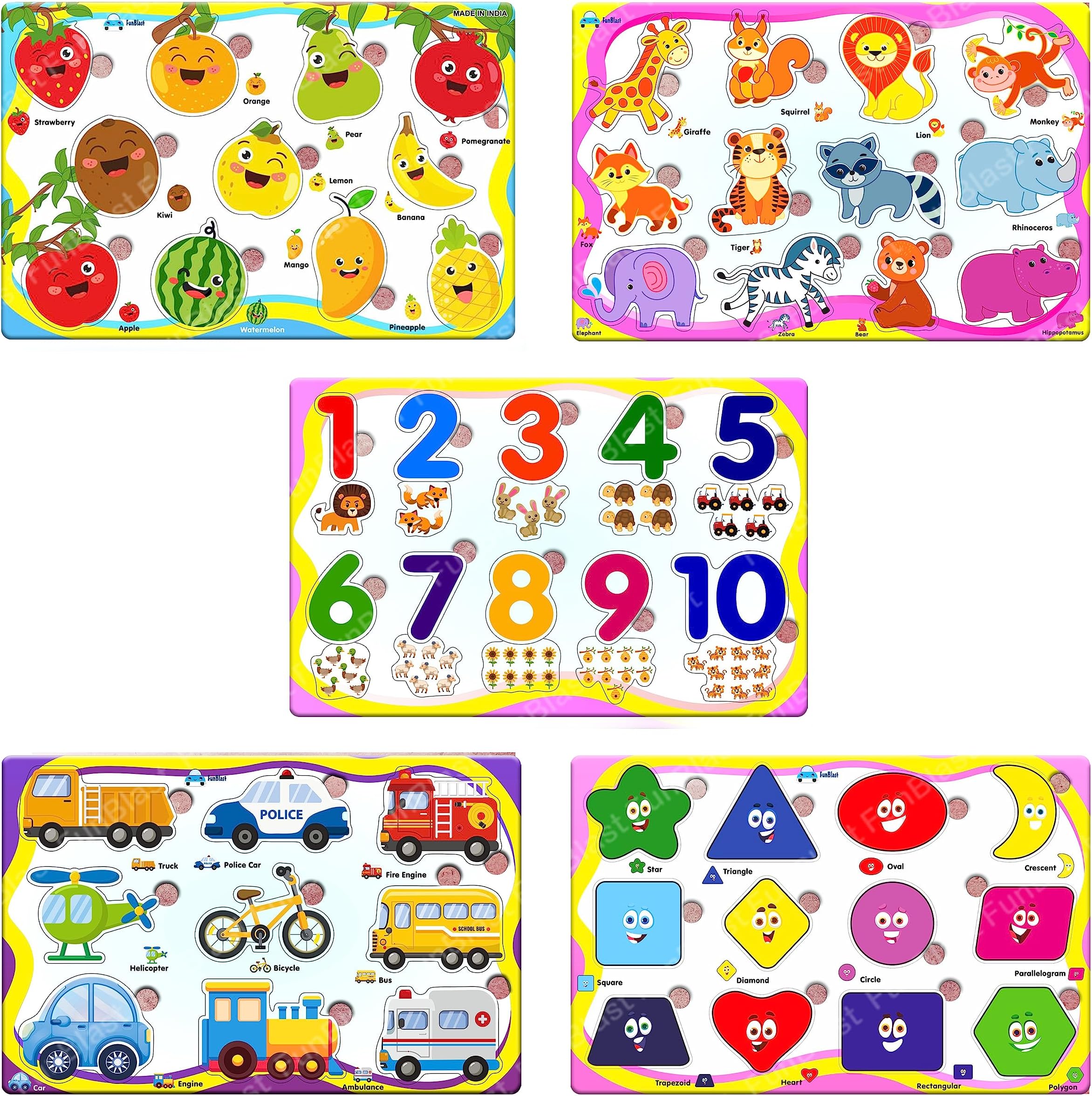 FunBlast (Set of 5 Puzzle Board) Wooden Colorful Learning Educational ...