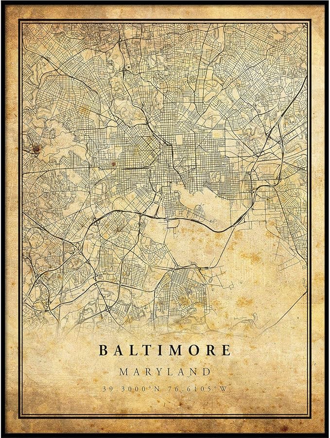 Amazon.com: Baltimore map Vintage Style Poster Print | Old City Artwork ...