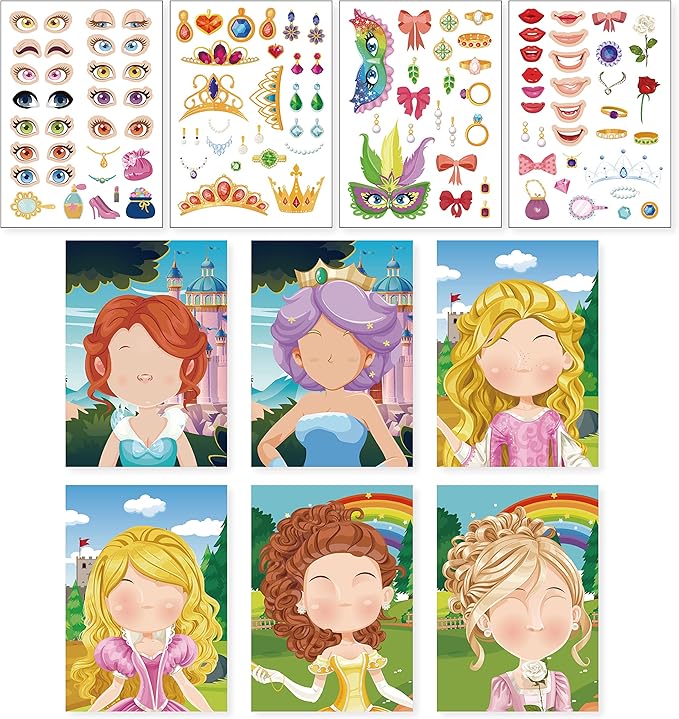 Amazon.com: 20 Sheets 8.27''×5.9'' Make Your Own Princess Stickers for ...