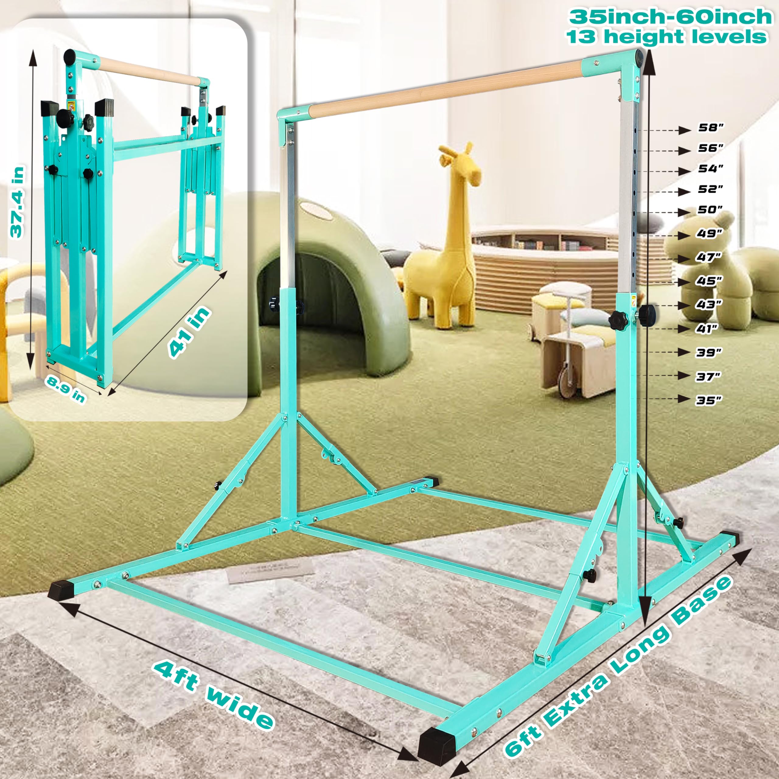 PreGymnastic Foldable Gymnastics Bar, 6FT Gymnastic Horizontal Bars ...