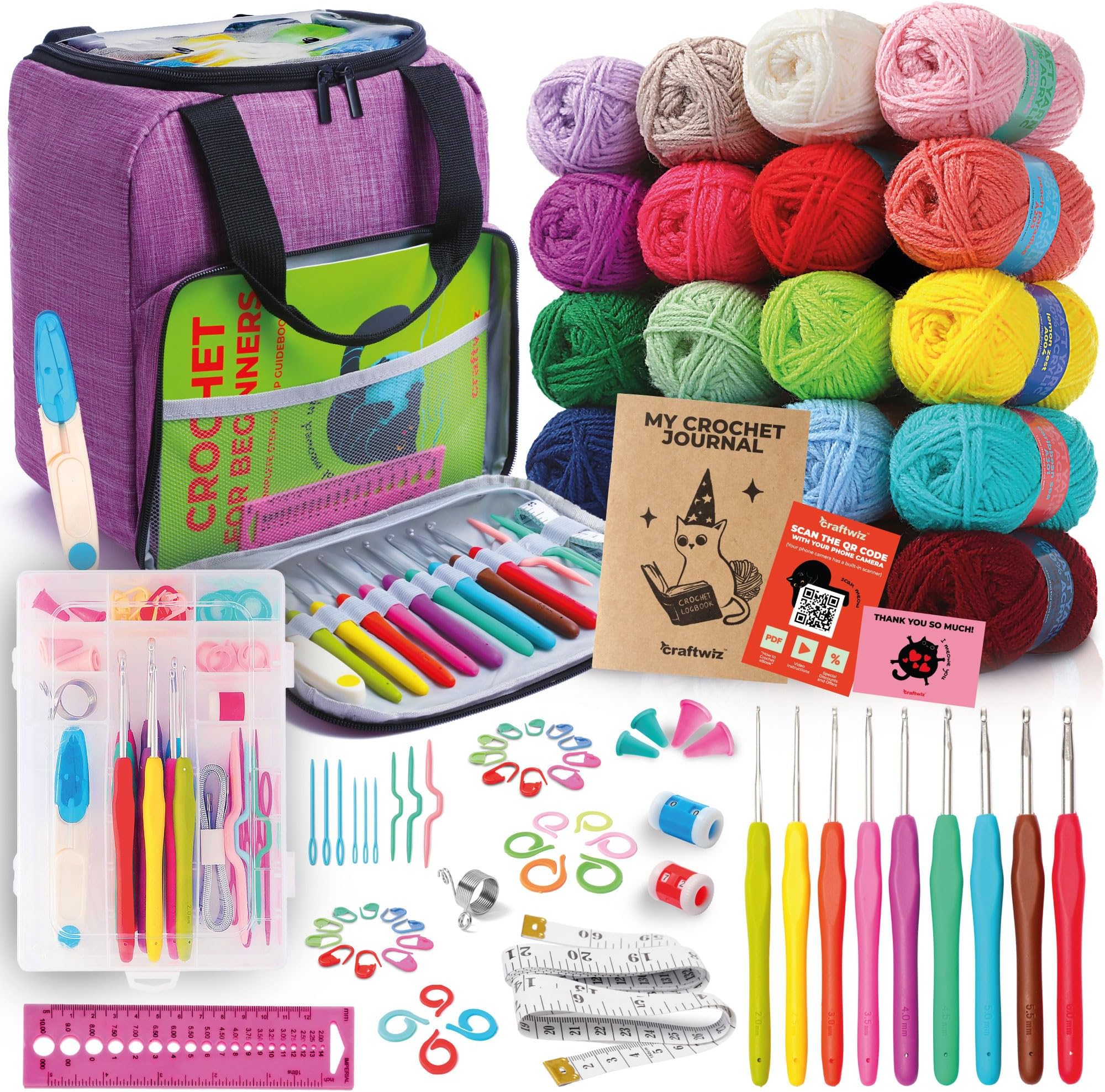 Amazon.com: Crochet Yarn Kit for Beginners Adults and Kids, Includes ...