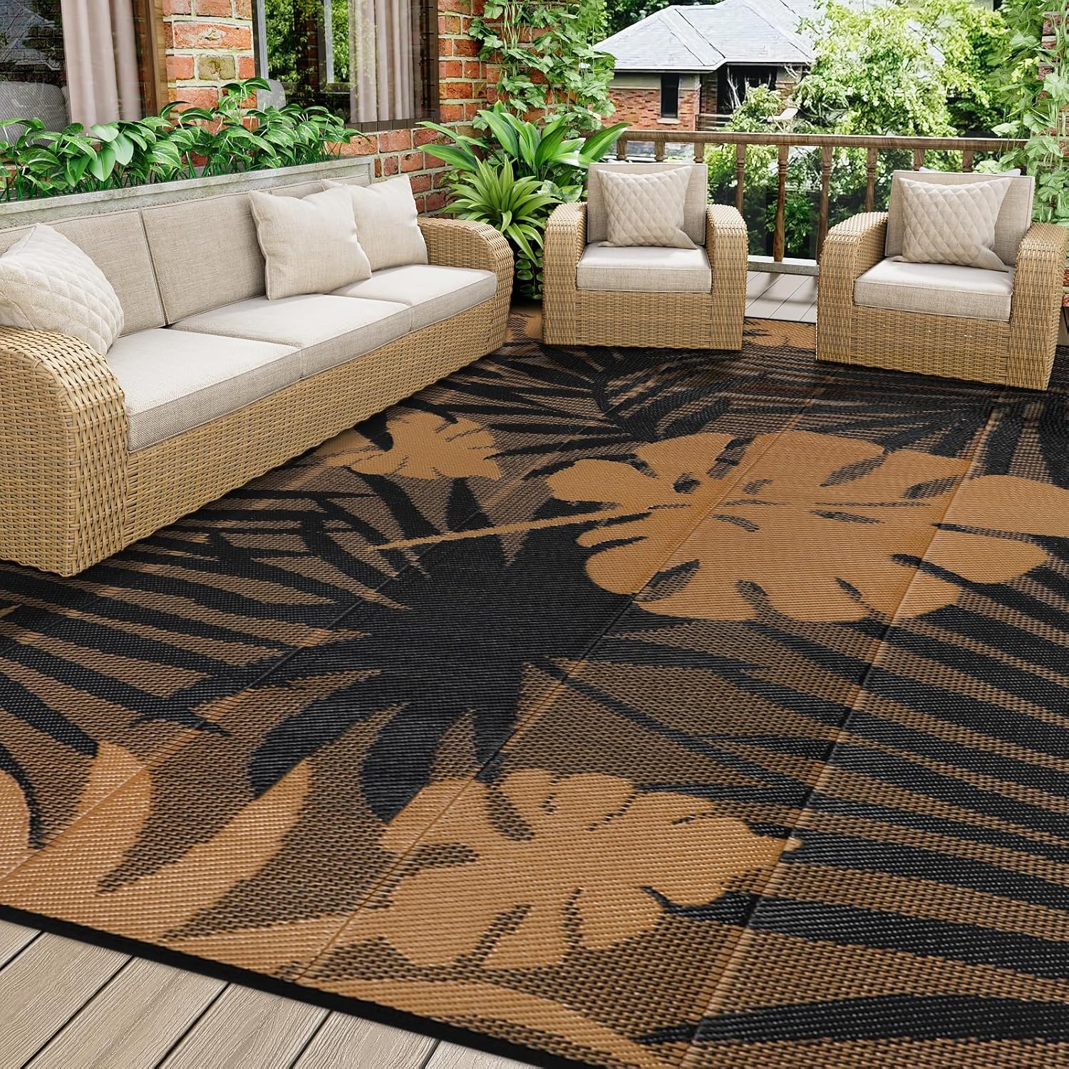Homcomoda Outdoor Rugs 6'x9’ Waterproof Reversible Patio Rugs Outdoor ...