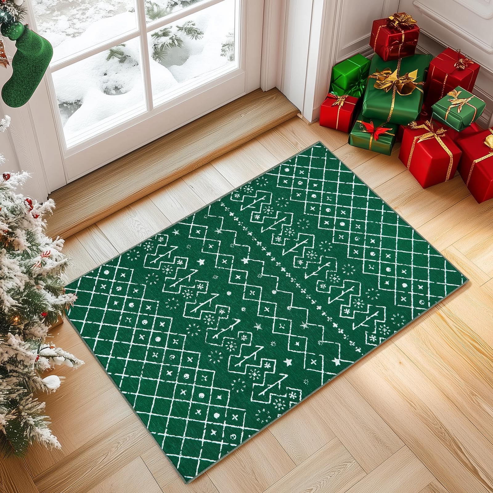 jinchan Christmas Decorations Area Rug 2x3 Green Entryway Rug Door Mat ...