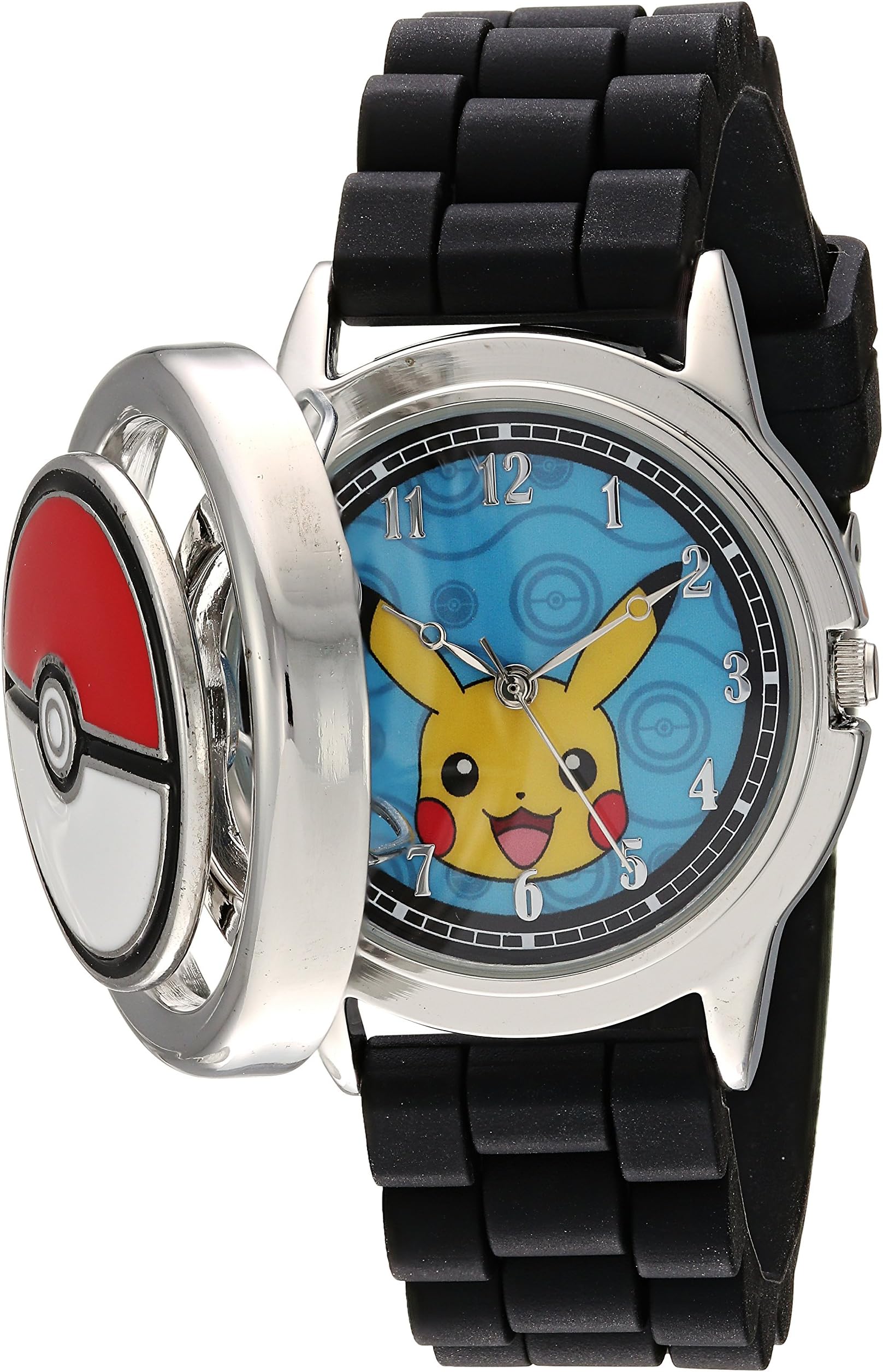 Accutime Pokemon Pikachu Poké Ball Spinner Watch, Blue Face, Black ...