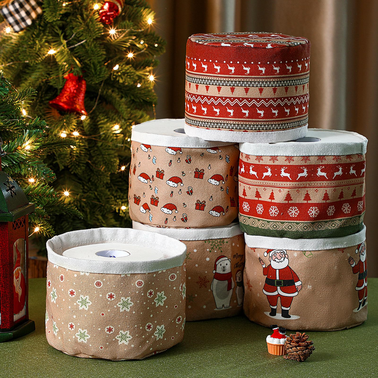 Amazon.com: Wonderjune 6 Pcs Christmas Toilet Paper Cover Fit Toilet ...
