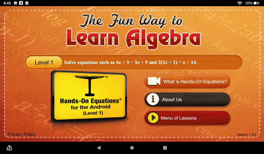 Hands-On Equations 1:The Fun Way to Learn Algebra - App on Amazon Appstore