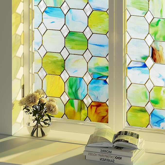 Amazon.com: Oxdigi 3D Stained Glass Window Film - Static Cling Privacy ...