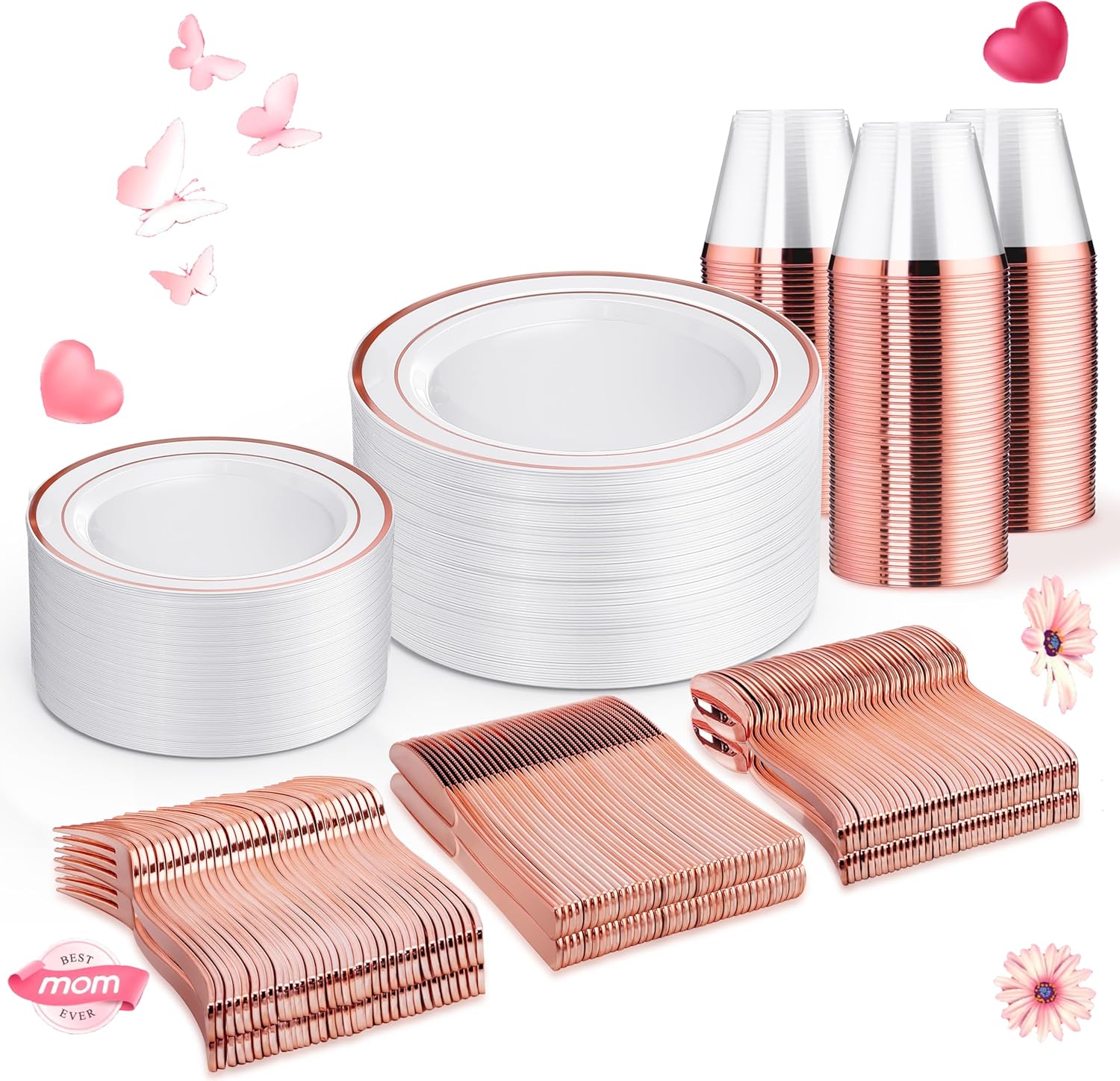 Amazon.com: WELLIFE 300 PCS Rose Gold Dinnerware Set for 50 Guests ...