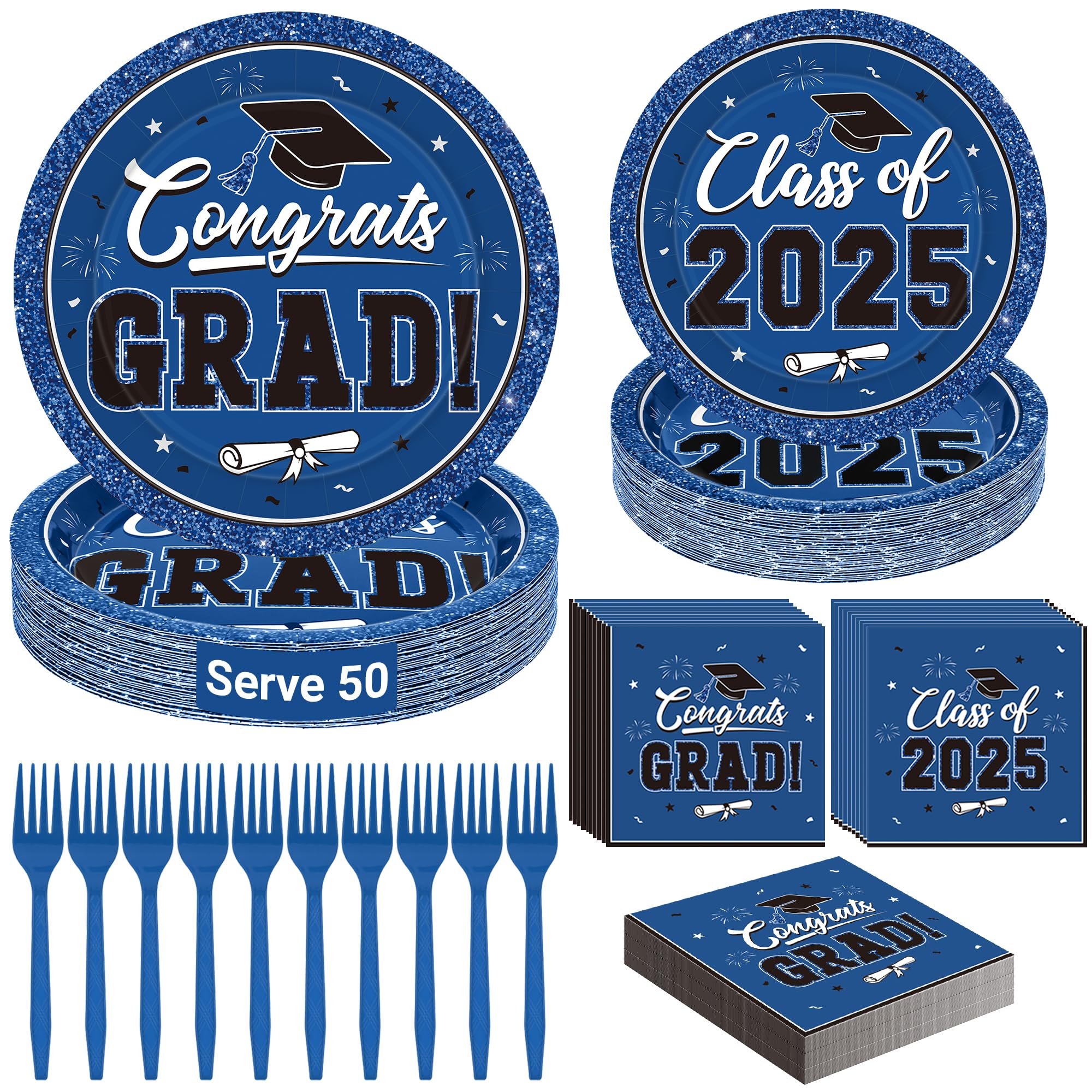 Snapklik.com : 50 SET Graduation Plates And Napkins 2025 And Forks ...