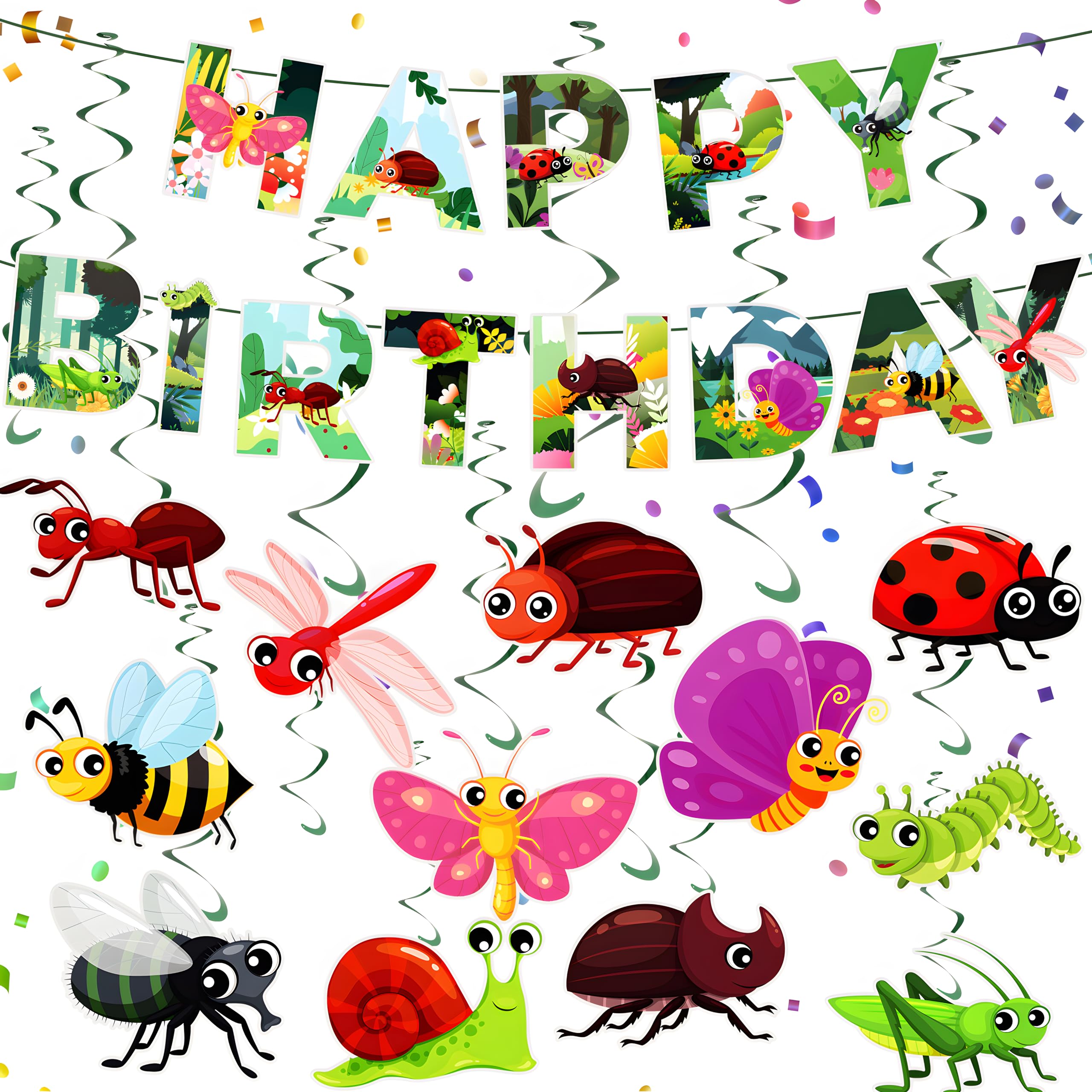 Amazon.com: 25PCS Bugs Birthday Party Decorations Summer Spring Happy ...