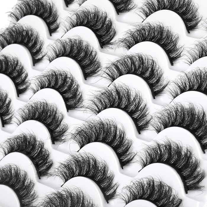 Buy False Eyelashes Faux Mink Lashes Natural 15MM Wispy Curly Cat Eyes ...