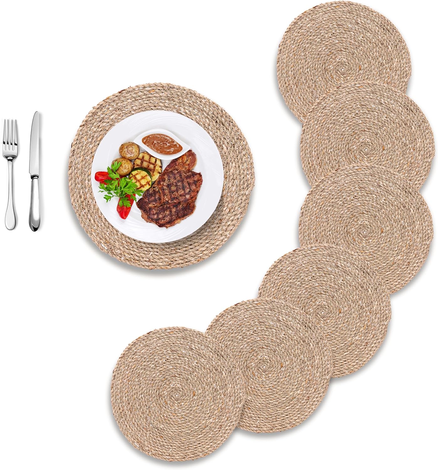 Amazon.com: KUTORKILL Woven Placemats Set of 12, Round 12" Boho Rattan ...