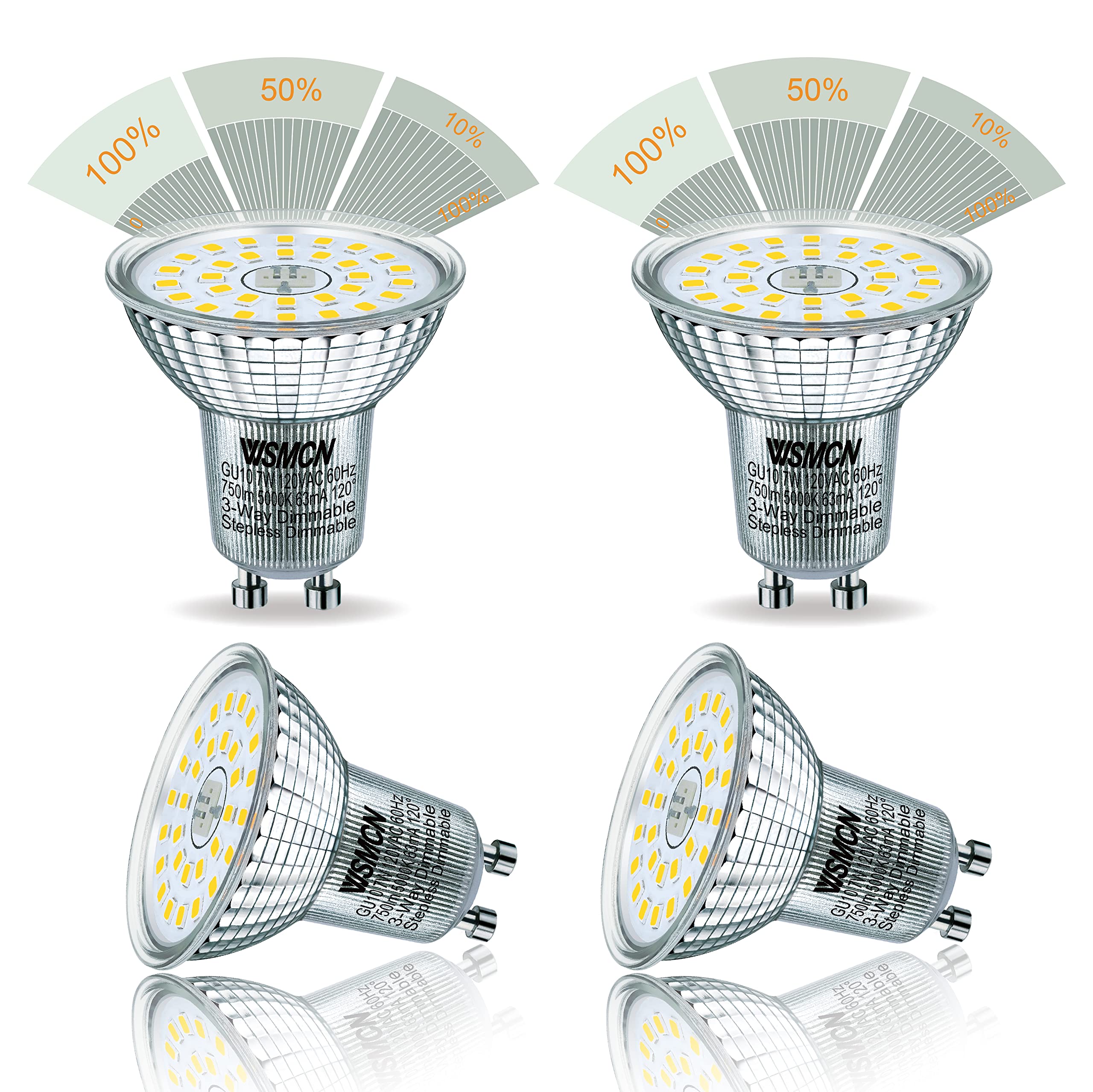 WSMCN GU10 LED Bulb 7W 5000K Daylight Dimmable Stepless and 3-Way ...