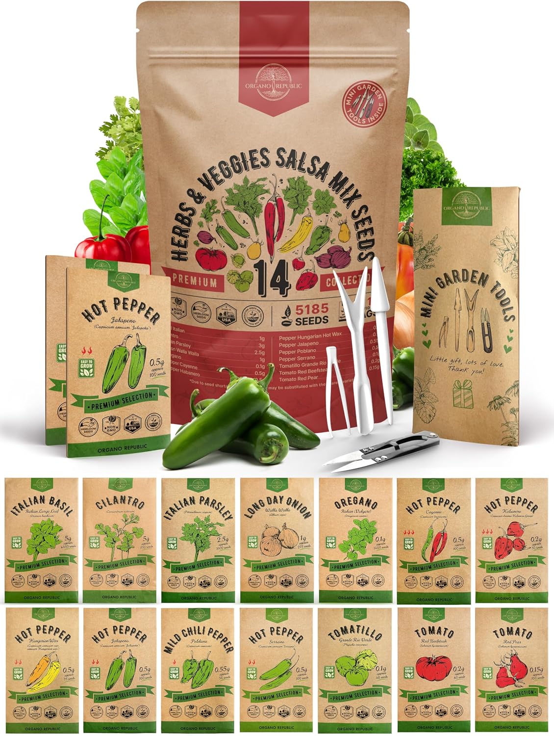 Amazon.com : Organo Republic 14 Herbs & Veggies Salsa Mix Seeds Variety ...
