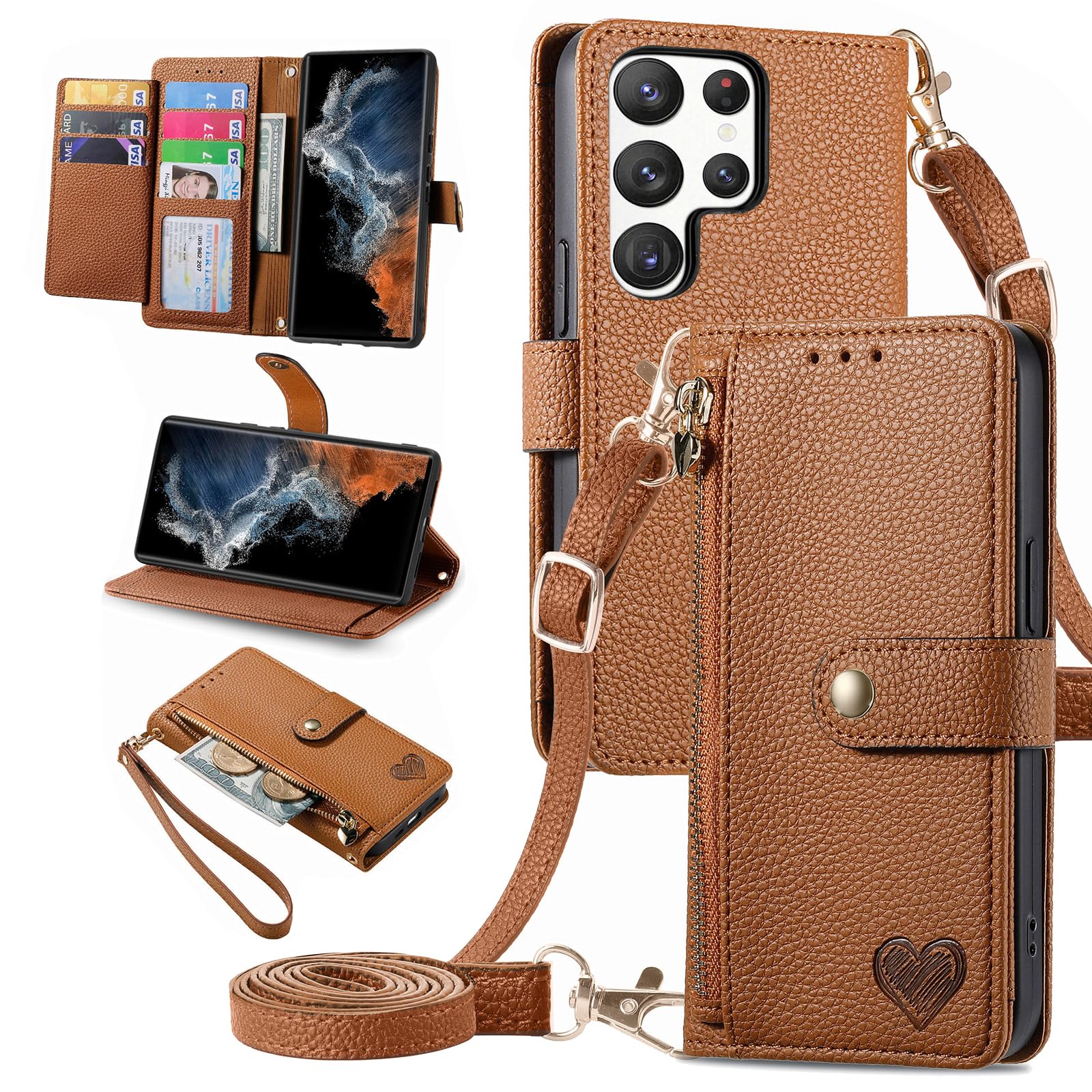 Amazon.com: Furiet Love Wallet Case for Samsung Galaxy S25 Ultra 5G with Crossbody Strap Wrist ...