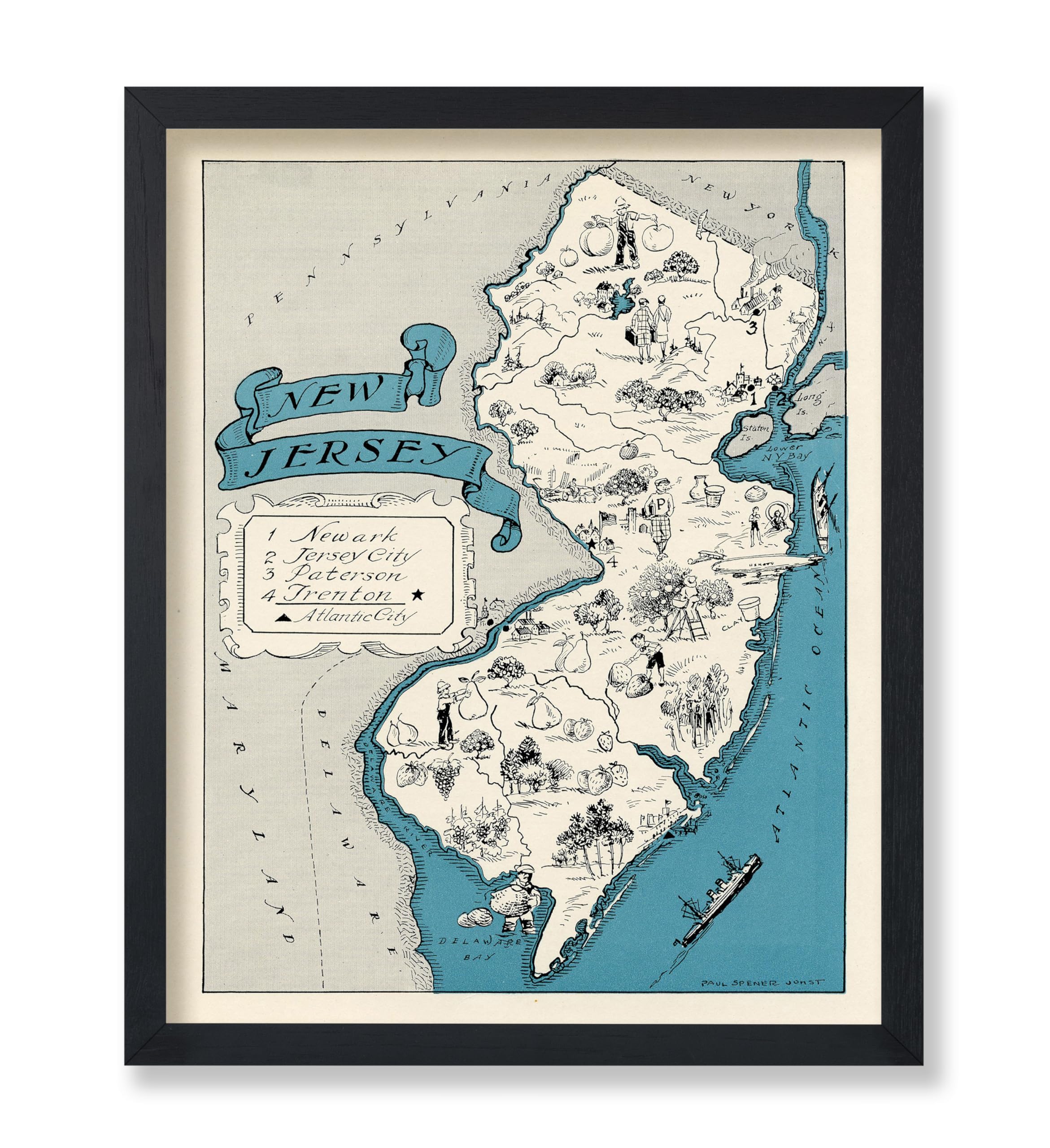 Amazon.com: Poster Master Retro New Jersey Map Art Poster - 8x10 ...